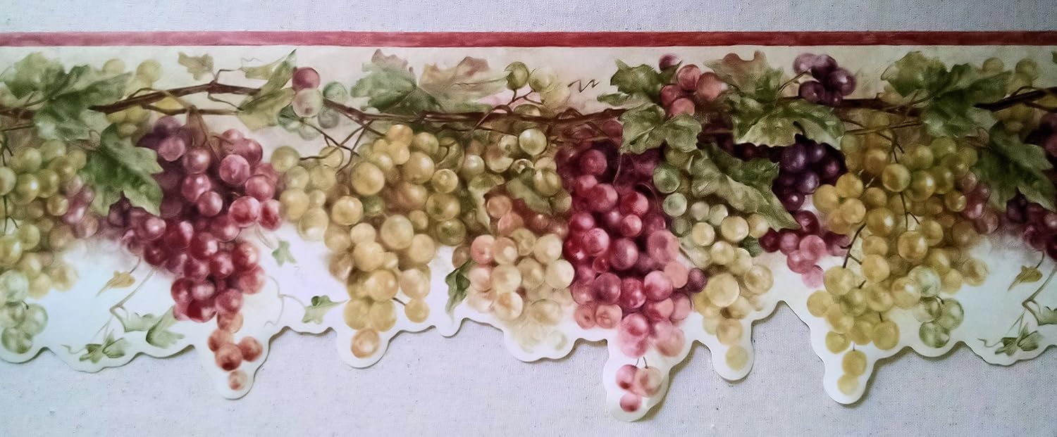 Wallpaper Border Tuscan Grapevine Rust Red Purple & Green Grapes on ...