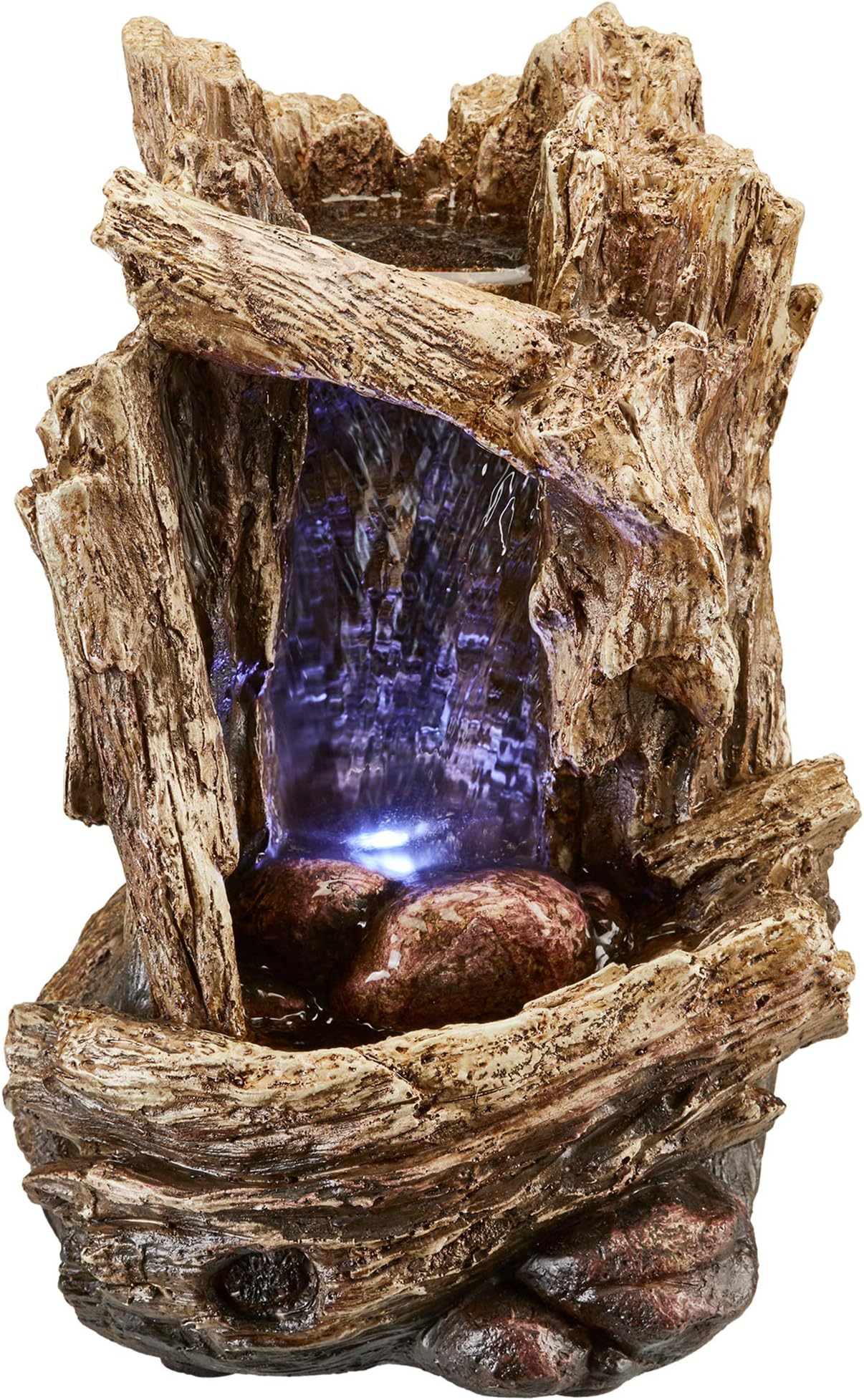 Serenity Tree Trunk Water Feature with LED Lights, Self-Contained ...
