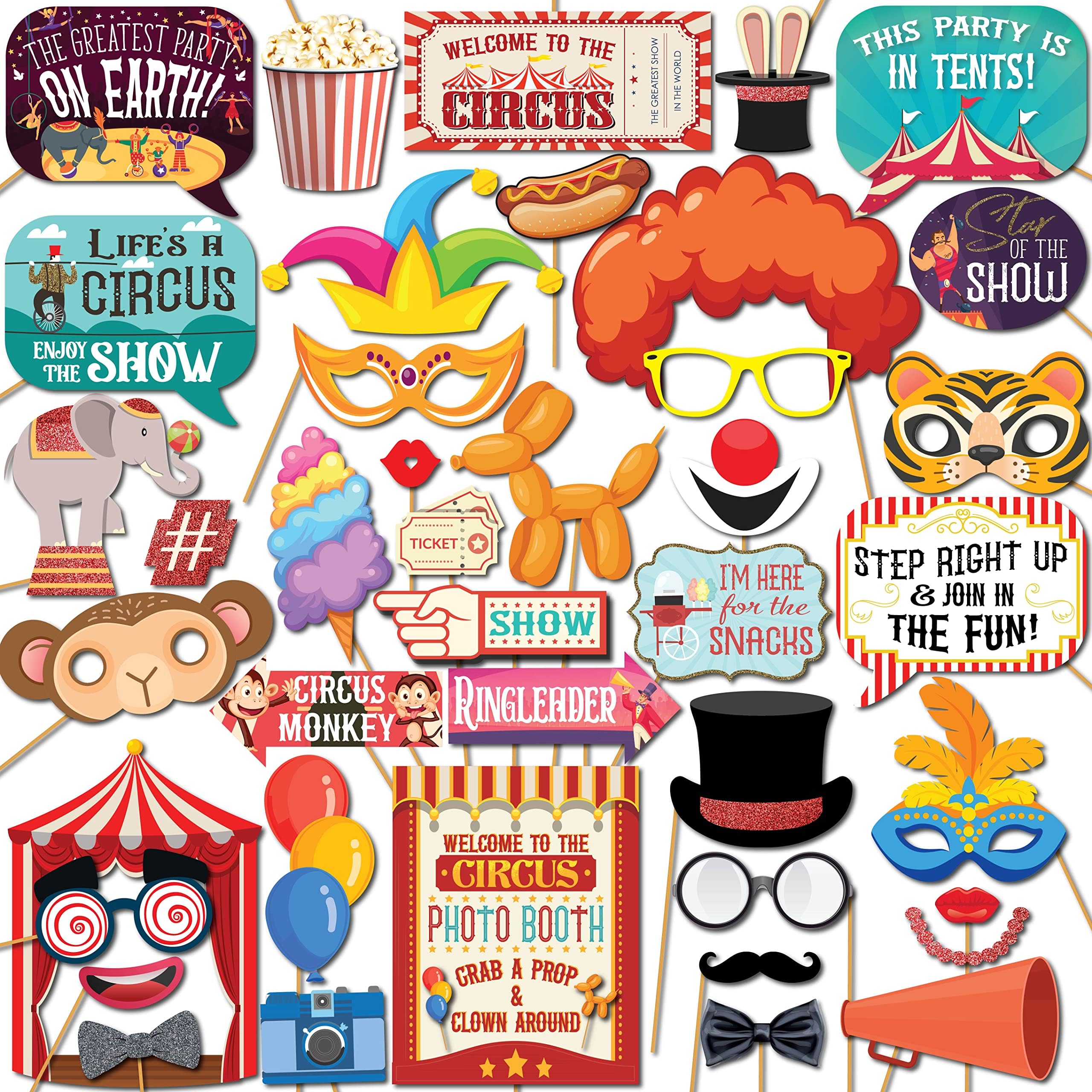 Amazon.com: PIPI 36pcs Circus Photo Booth Props with Sticker Funny ...