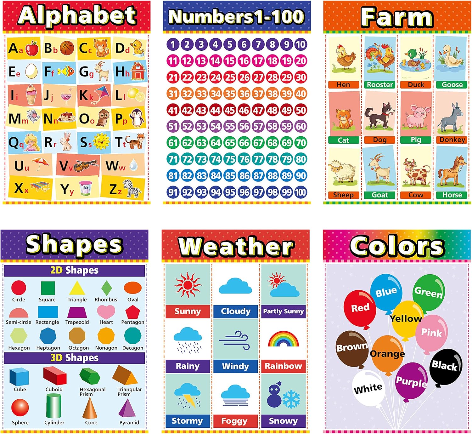 Amazon.com: Educational Posters for Kindergarten, Preschool Learning ...