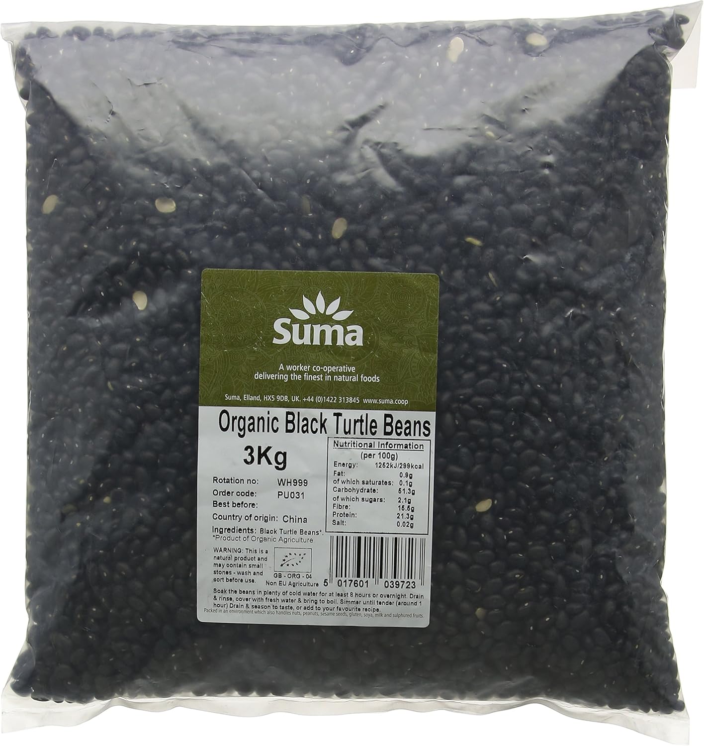Suma Bagged Down Organic Black Turtle Beans 3 kg (Pack of 1) : Amazon ...