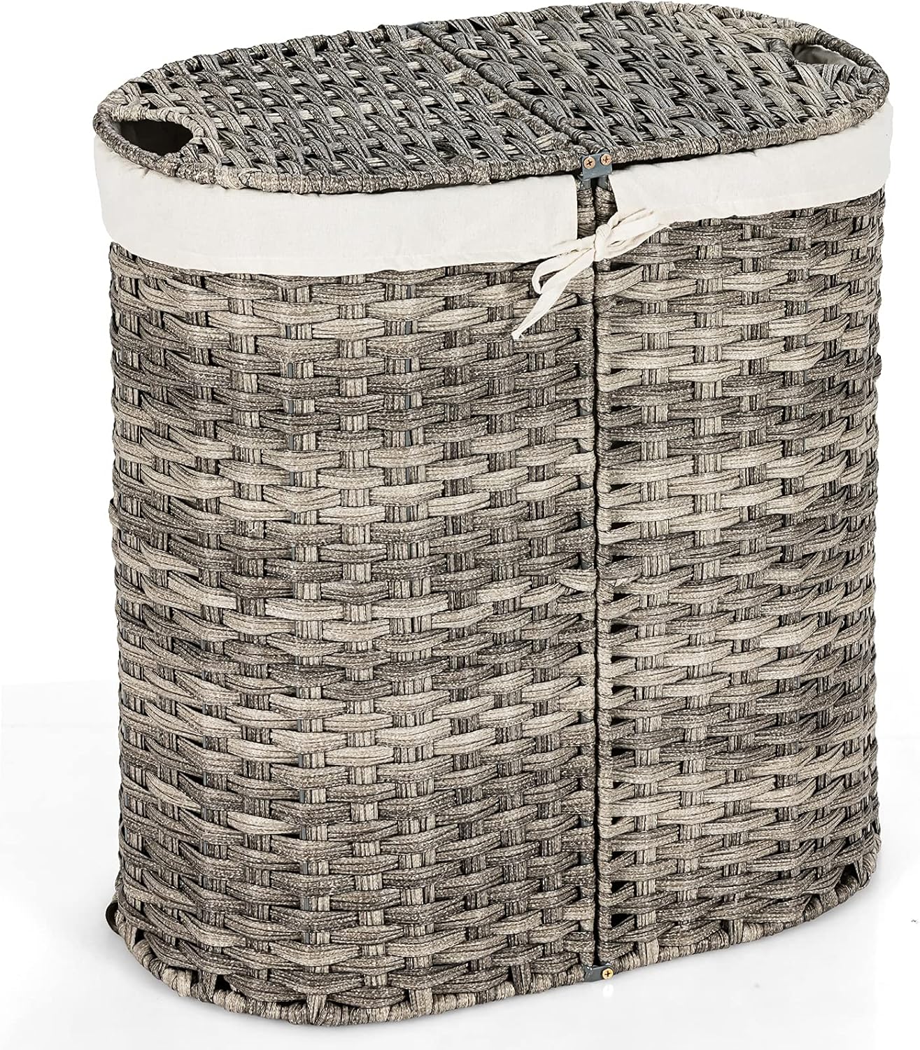 Amazon.com: Giantex Double Laundry Hamper with Lid, Oval Laundry Basket ...