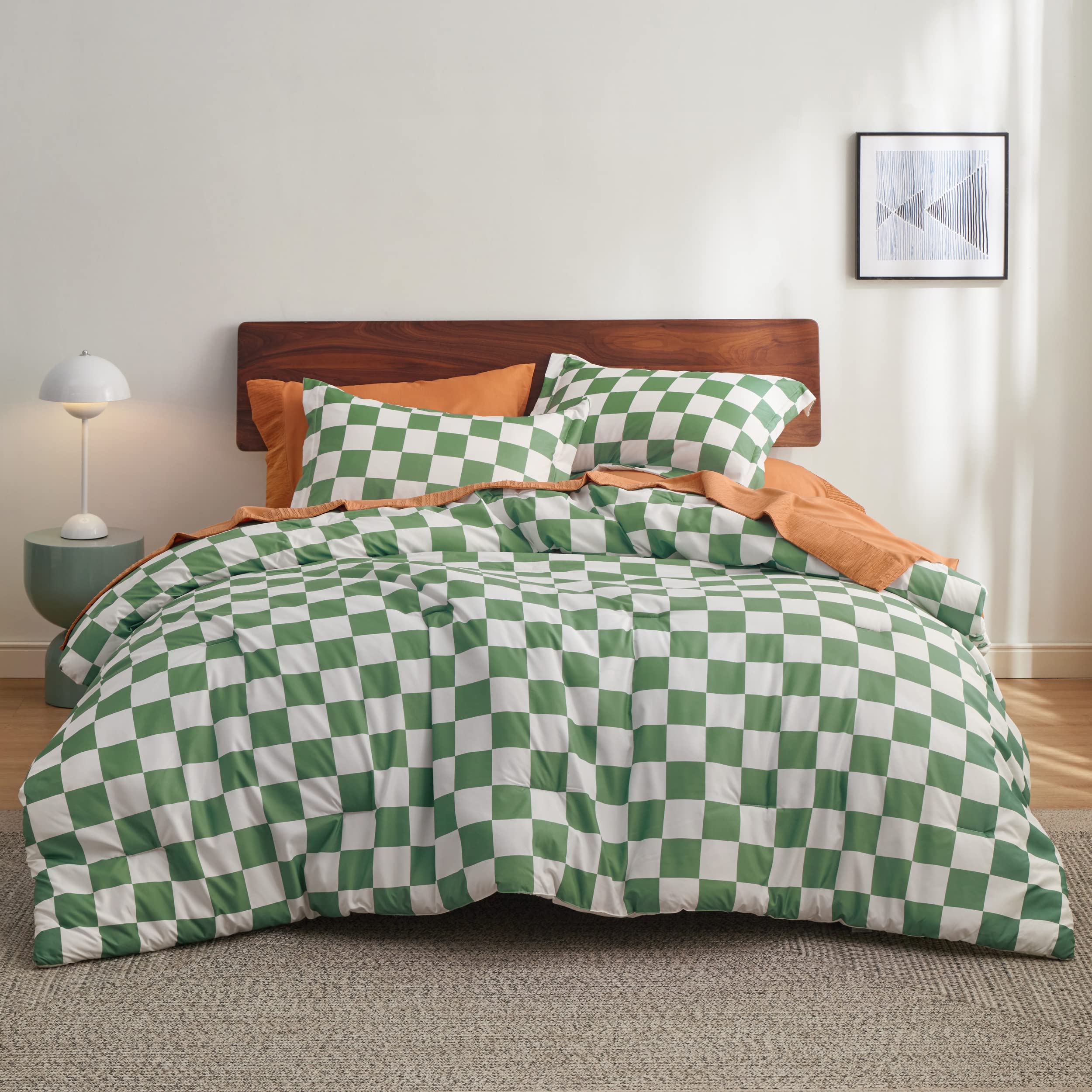 Bedsure Checkered Comforter Set - Queen Bedding Comforter Sets, Fluffy ...