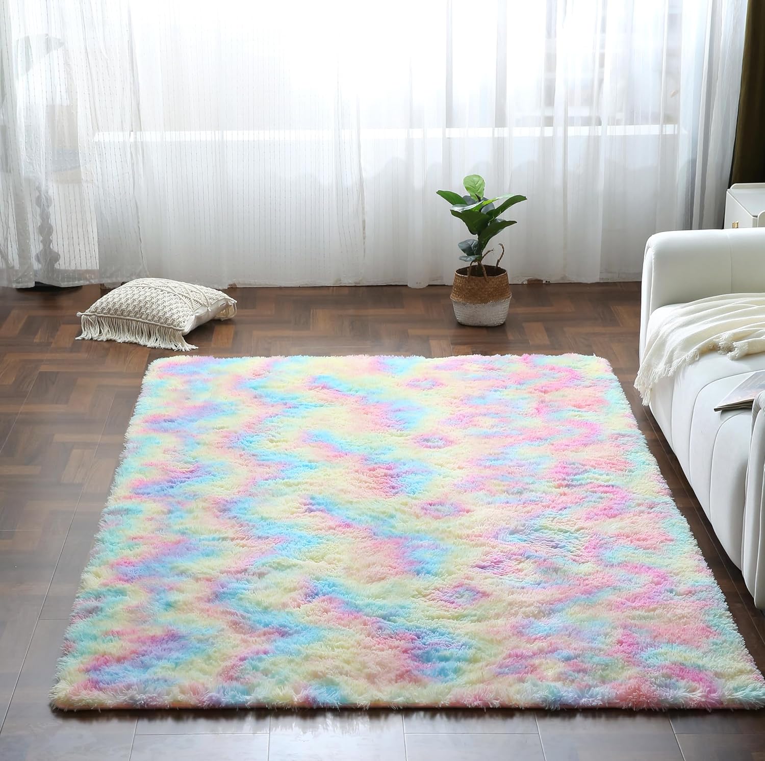 5x7 Rainbow Fluffy Soft Plush Area Rugs for Girls Bedroom, Shaggy Rugs ...