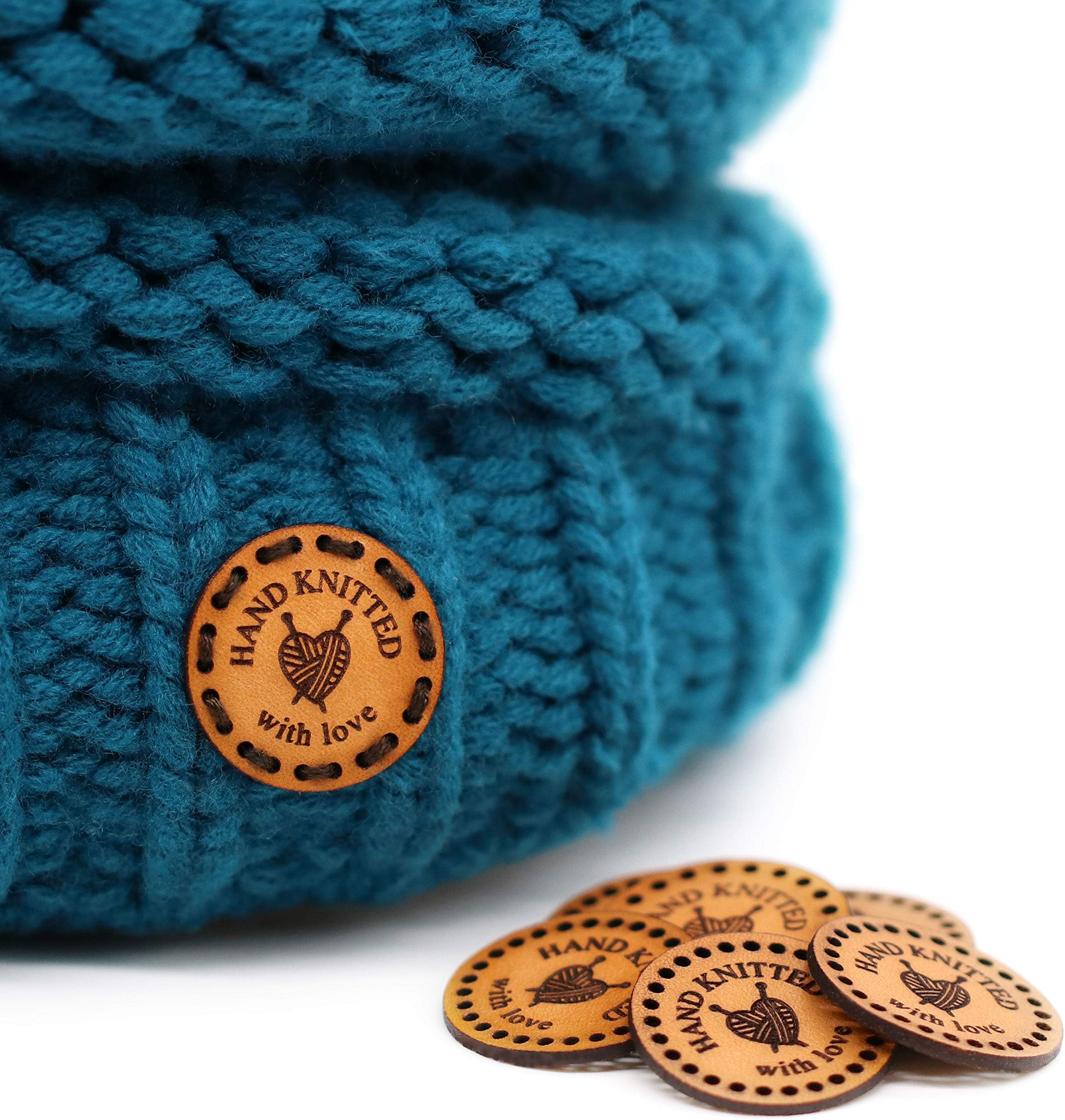Amazon.com: Round Handmade Leather Labels "Hand Knitted with Love" Mod ...