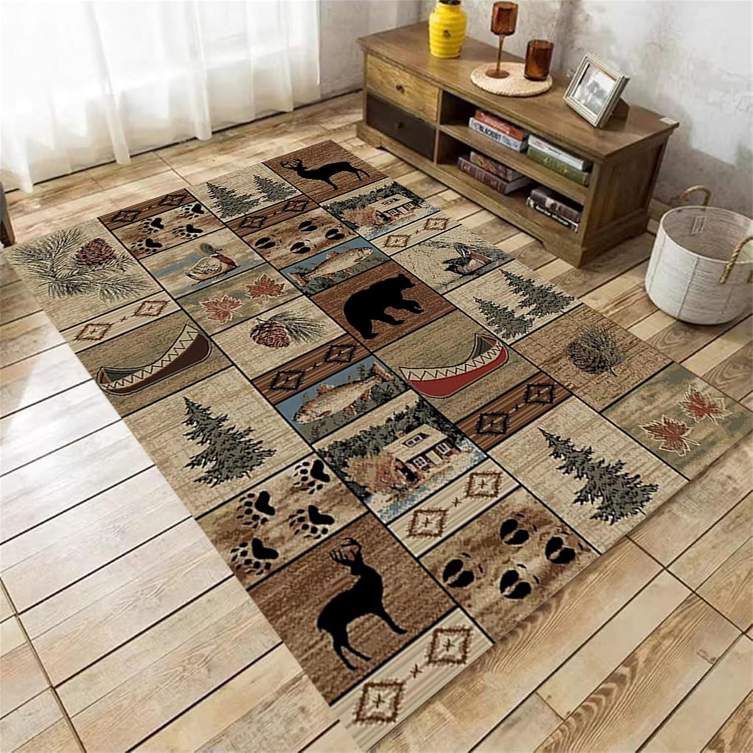 Amazon.com: Vintage Living Room Area Rugs, 4x6ft,Cabin Deer Bear Maple ...