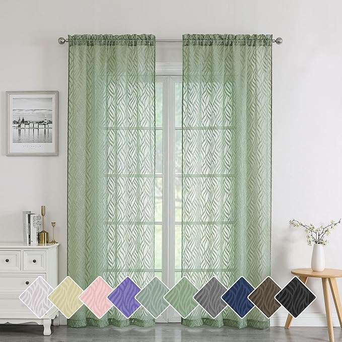 Amazon.com: Chyhomenyc Marilyn Grass Green Sheer Curtains 84 Inch ...