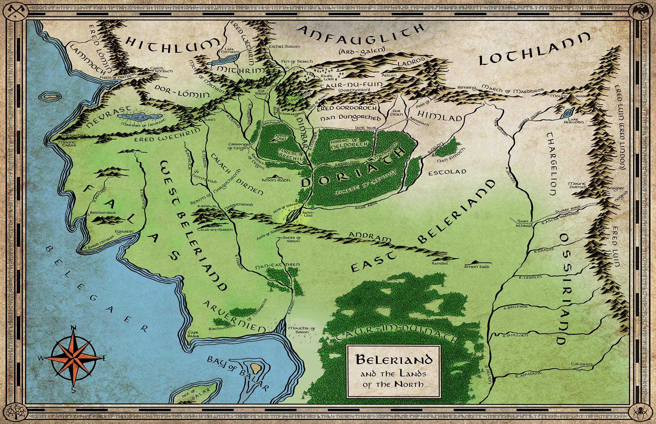 Amazon.com: Beleriand Color Silmarillion Map - Fantasy Middle Earth ...