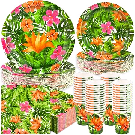 Amazon.com: 200 Hawaiian Luau Party Decorations Supplies Plates and ...