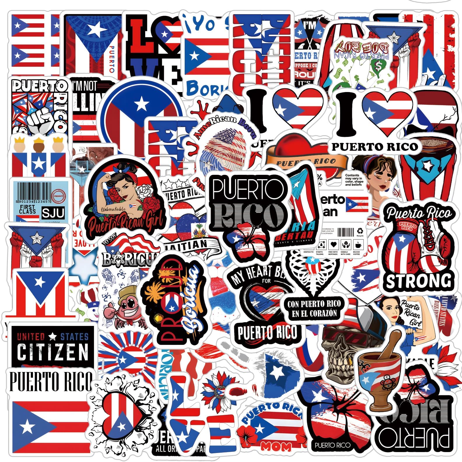 Amazon.com: Squiddy Puerto Rico Map with Flag - Vinyl Sticker Decal for ...