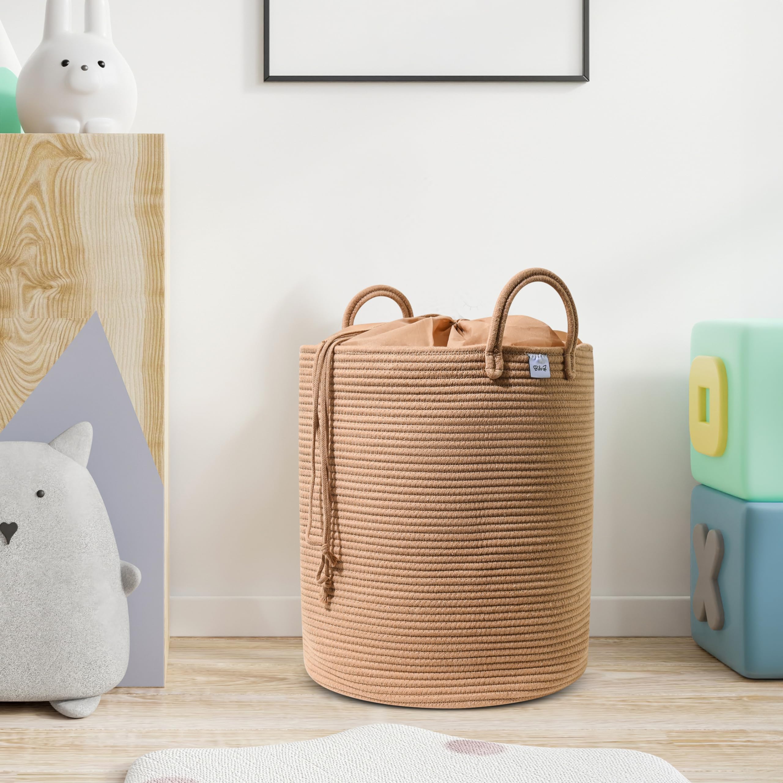 Rope Basket Laundry Hamper with Dust Cover - Woven Cotton Shoe Basket ...