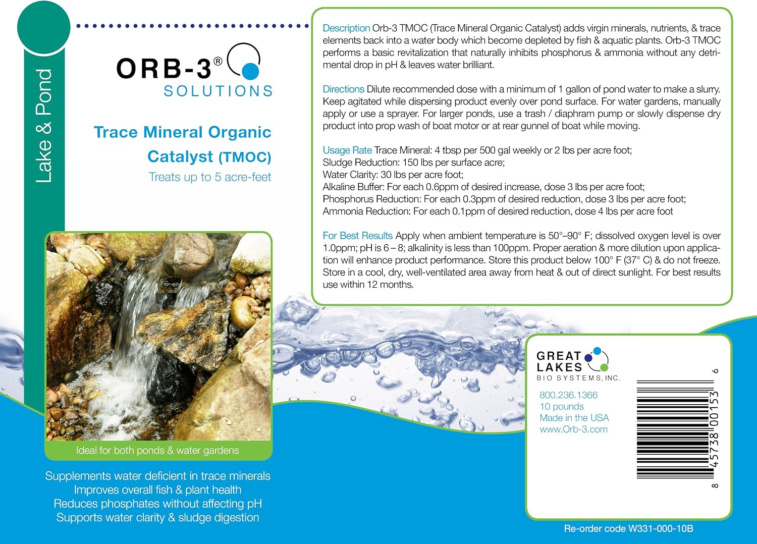 Orb-3 Trace Mineral Organic Catalyst Pail Bulk para estanques, 10 ...