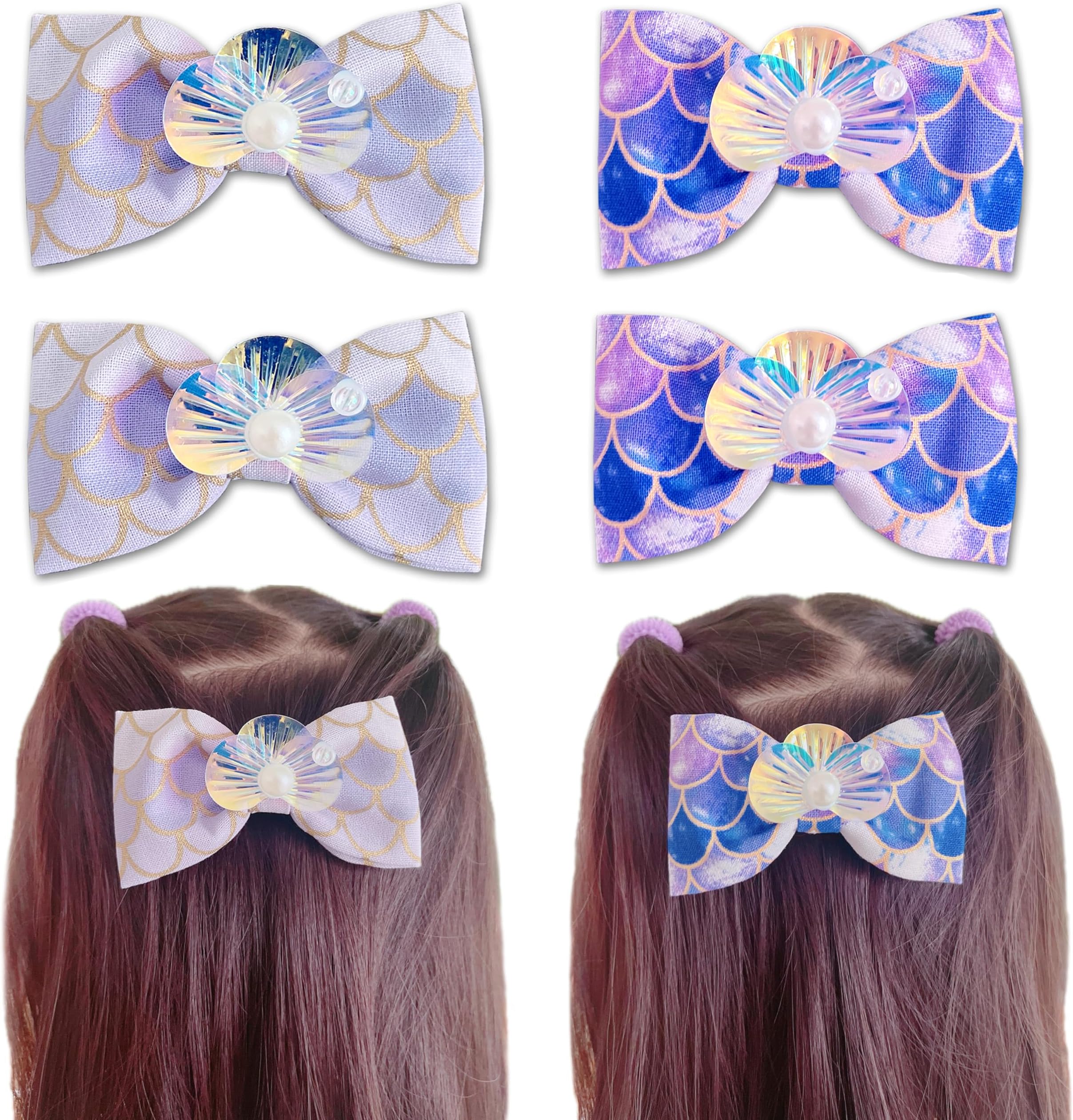 Amazon.com : 2pcs Glitter Mermaid Hair Bow Clips Girls 4.7" Mermaid ...