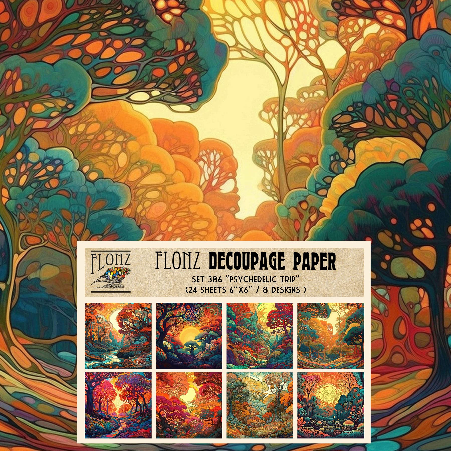 Amazon.com: Decoupage Paper Pack (24 Sheets 6"x6") Psychedelic Trip ...