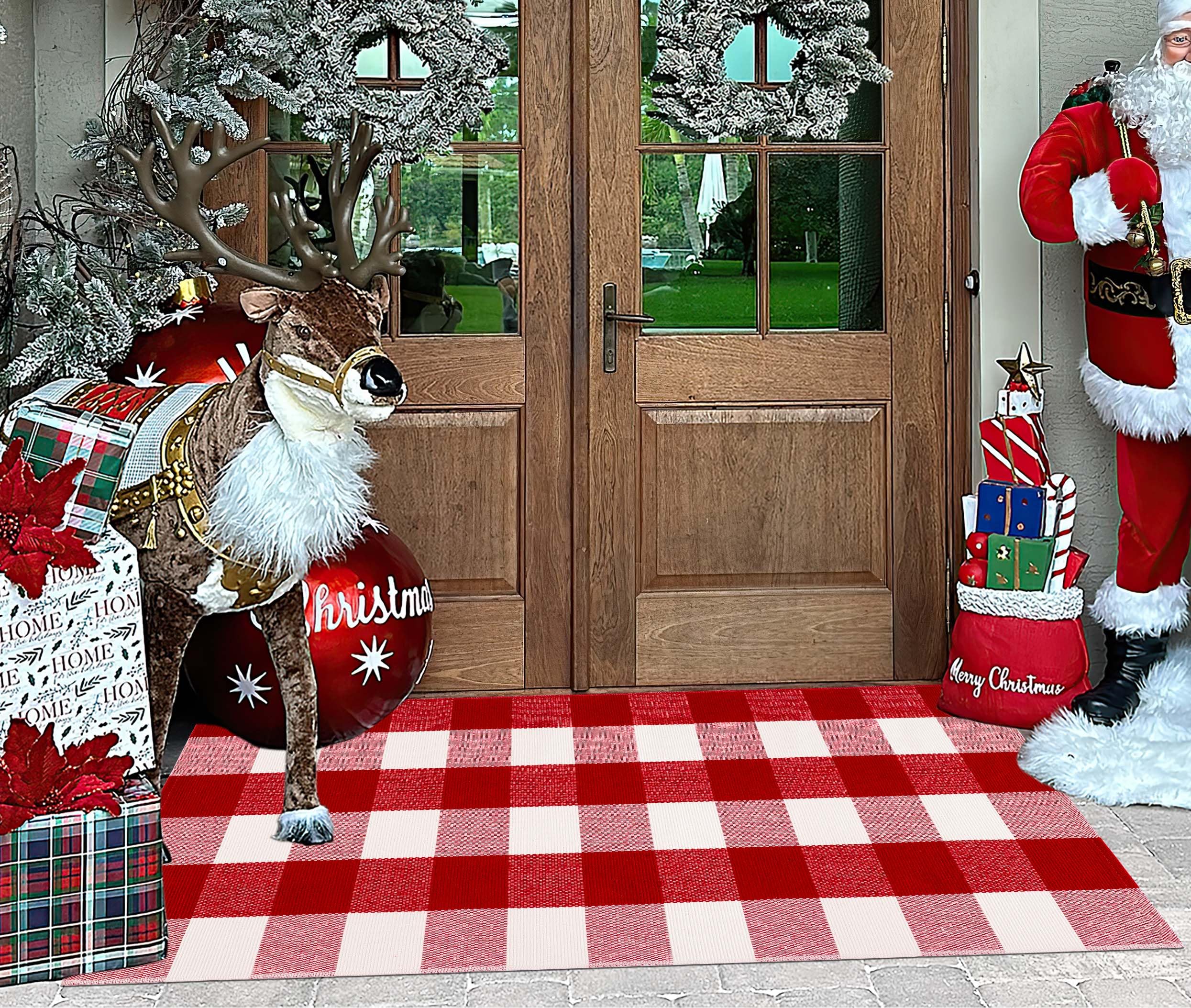 Amazon.com: HXJDCL Christmas Outdoor Rug 24" x 51",Red and White ...