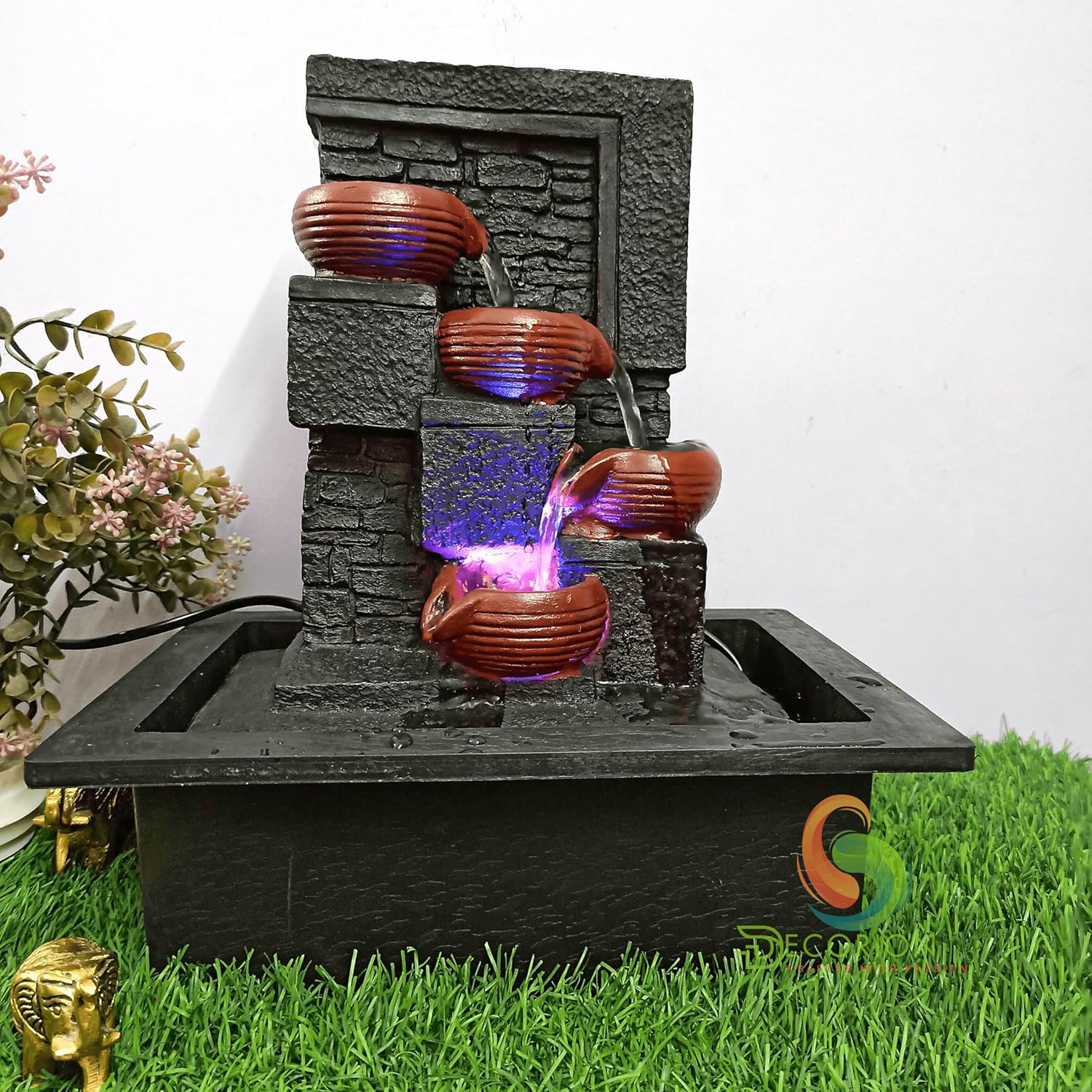 DECORION™ Black Stone Polyresin Designer Table Top/Indoor 4 Tier ...