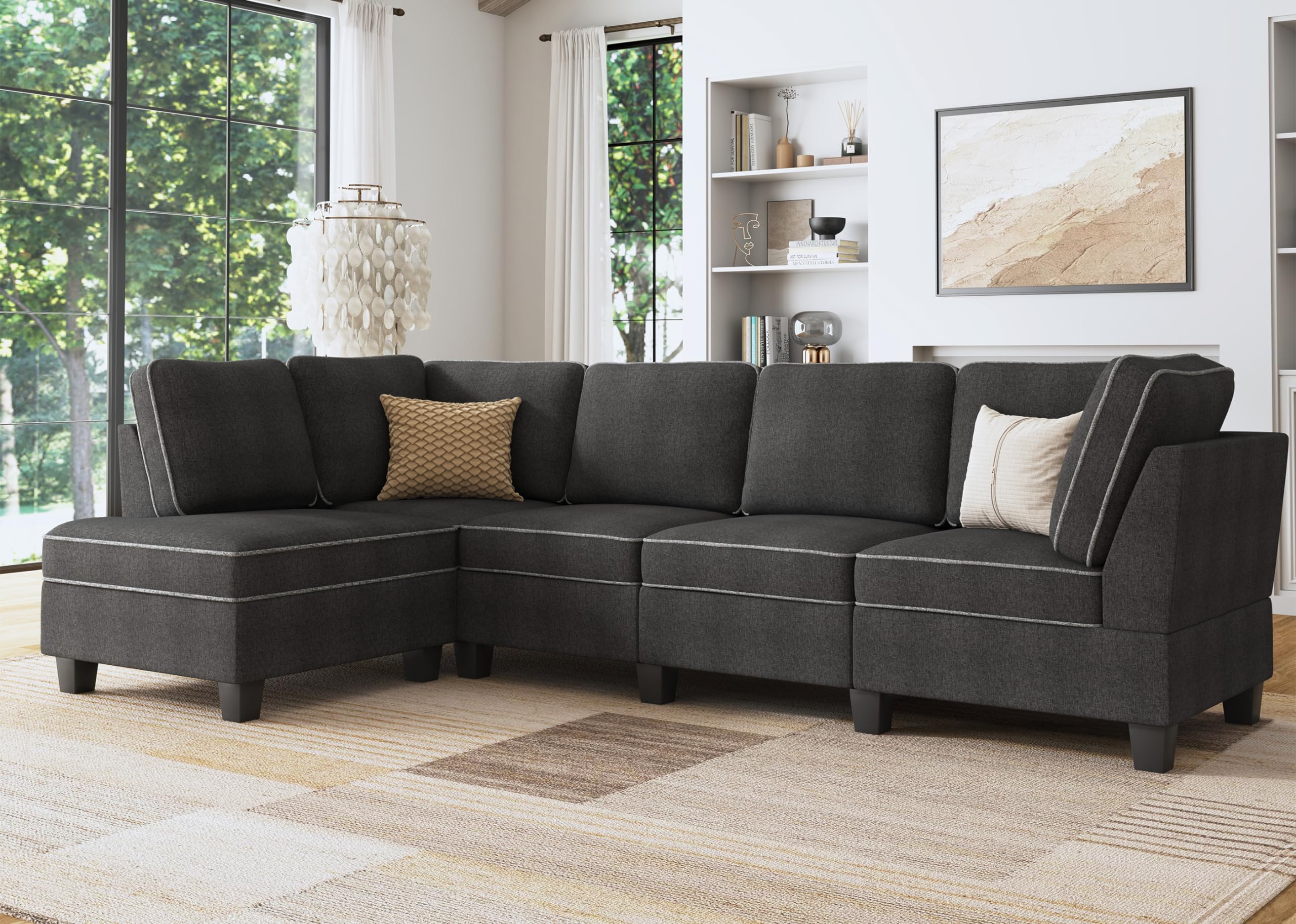 Amazon.com: Belffin Velvet Reversible Sectional Sofa with Chaise ...