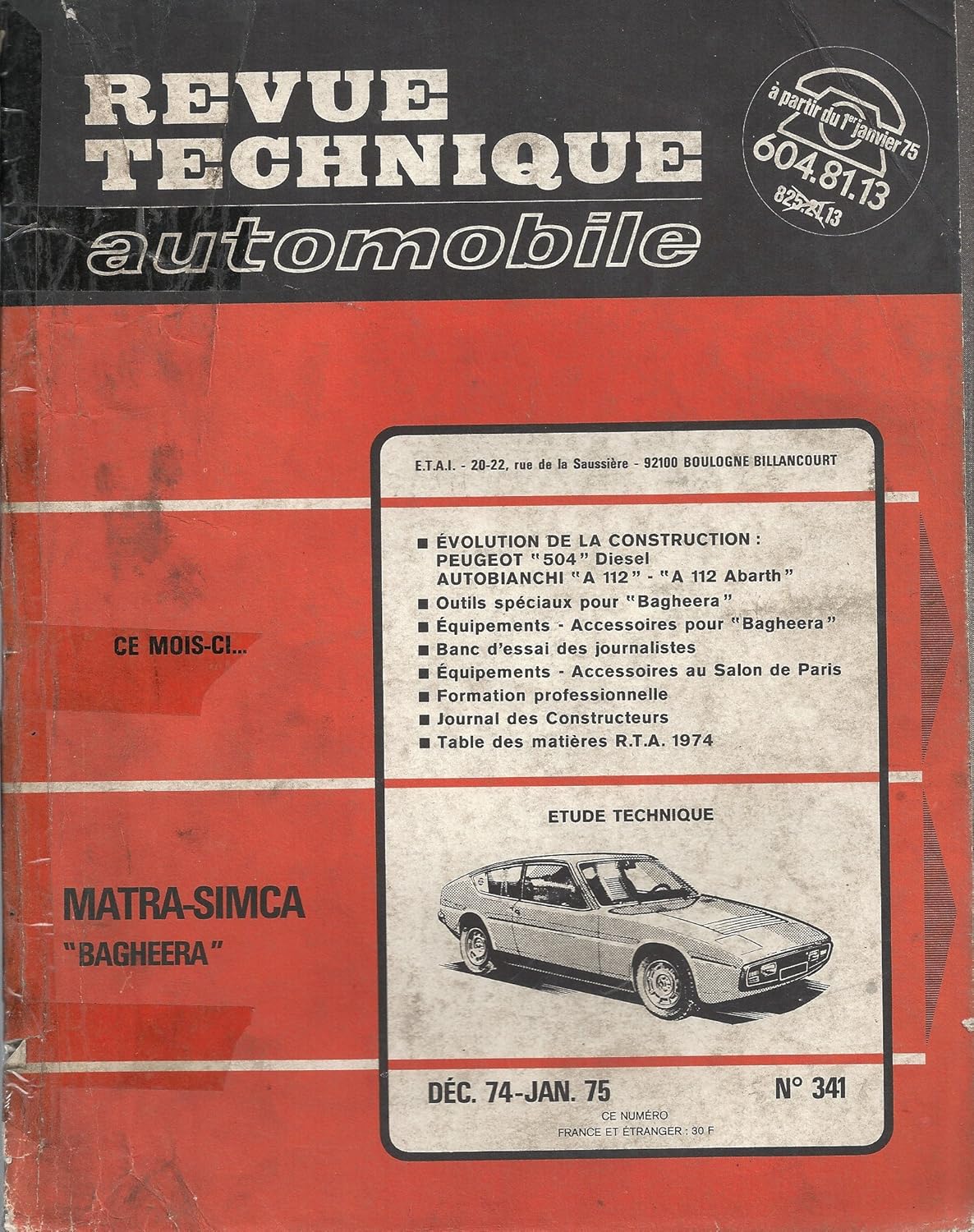 Amazon.fr - Revue Technique Automobile, n° 341, Matra-Simca Bagheera ...