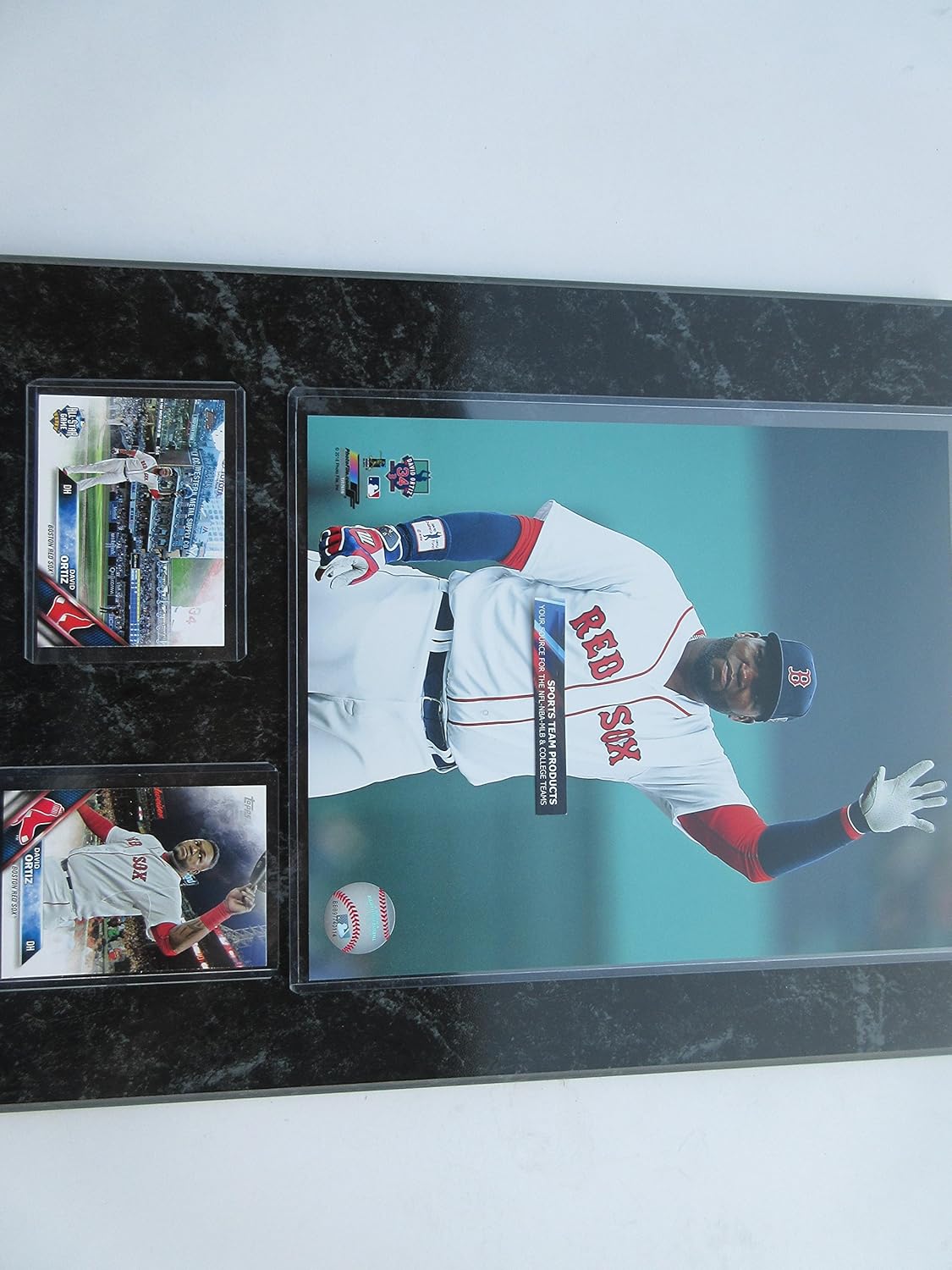 DAVID ORTIZ "BIG PAPI" FINAL SEASON PHOTO & 2 CARDS MOUNTED ON A "12 X ...