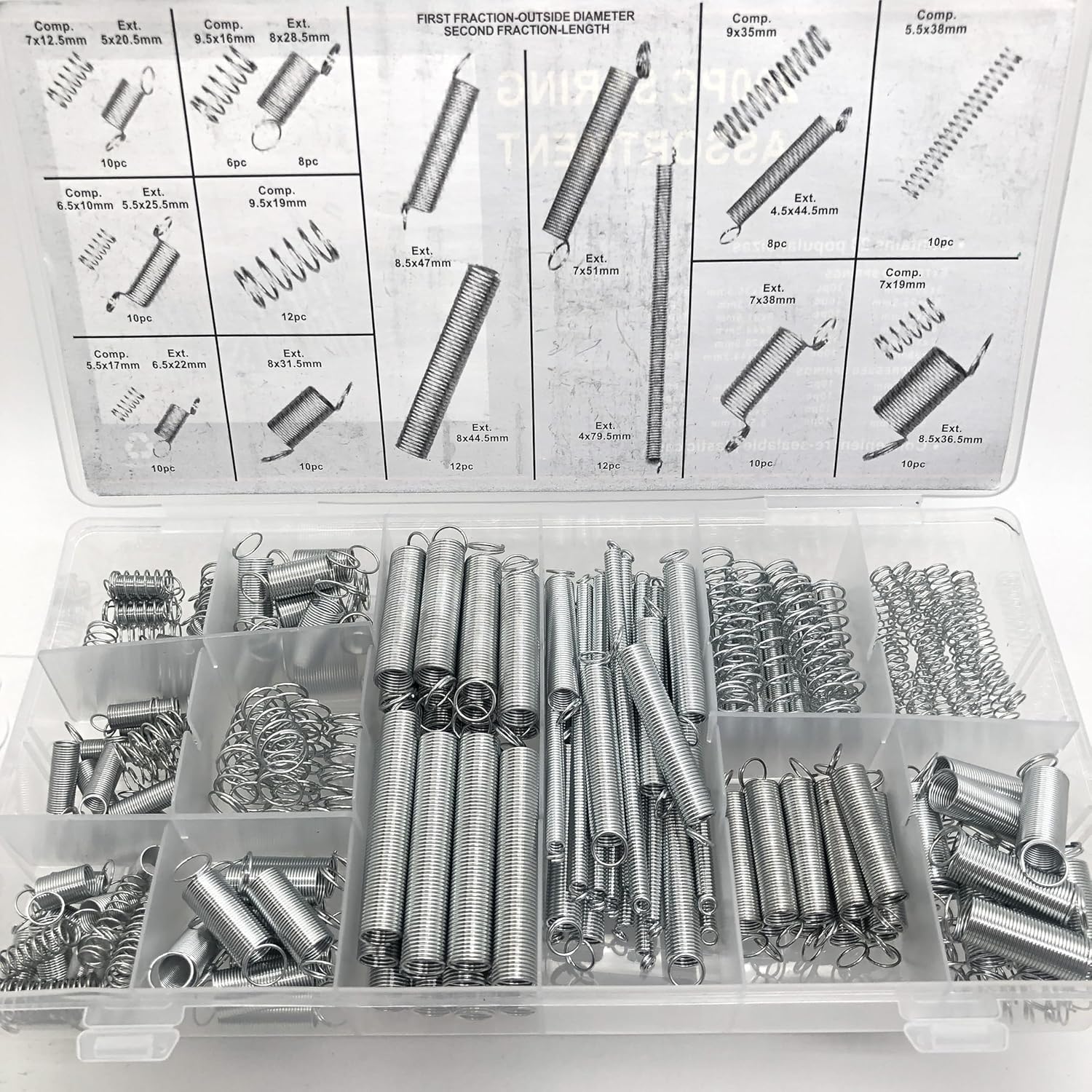 200pcs Tension Compression Spring Assortment Kit, 20 Different Sizes ...