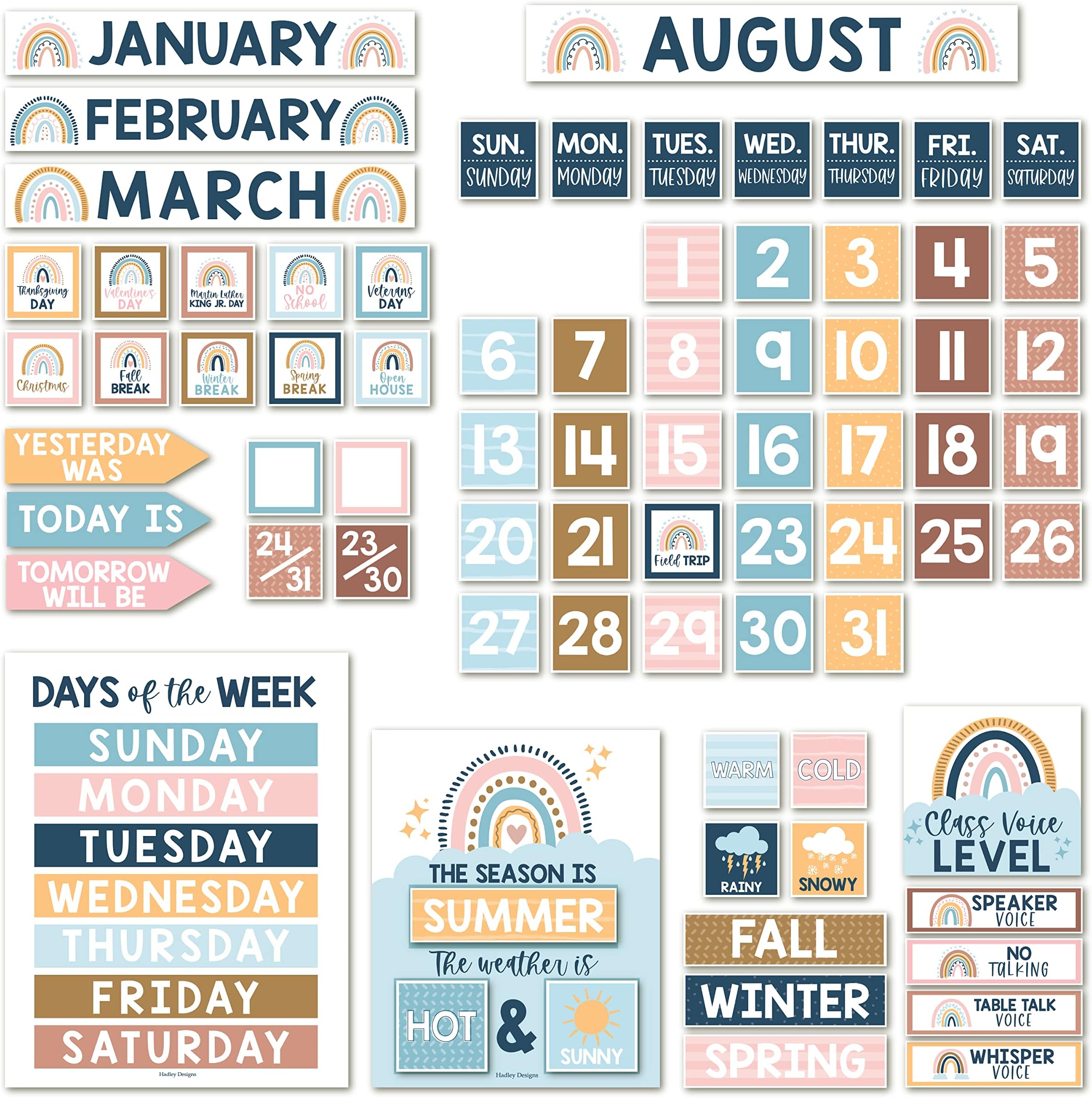 Amazon.com : Classroom Calendar Set Bulletin Board Decor – School ...