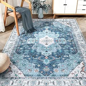 Amazon.com: SERISSA Boho Area Rug 5x7 Blue, Washable Large Rugs for ...