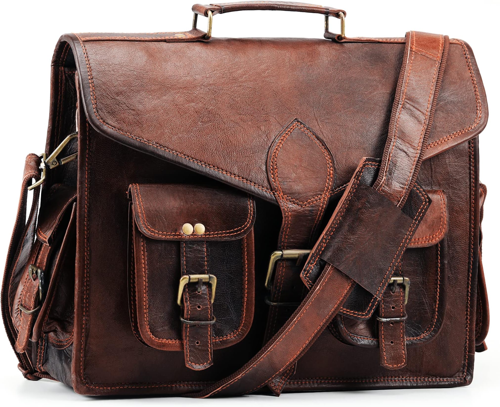 Amazon.com: HLC Leather Unisex Real Leather Messenger Bag for Laptop ...