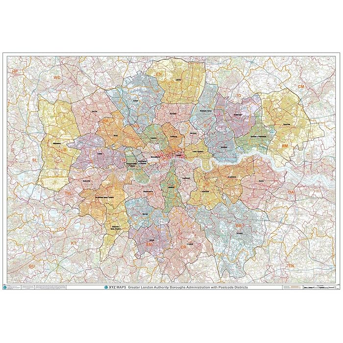 Buy Greater London Authority Boroughs with Postcode Districts Wall Map ...