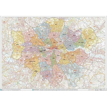 Greater London Authority Boroughs with Postcode Districts Wall Map - 2A ...