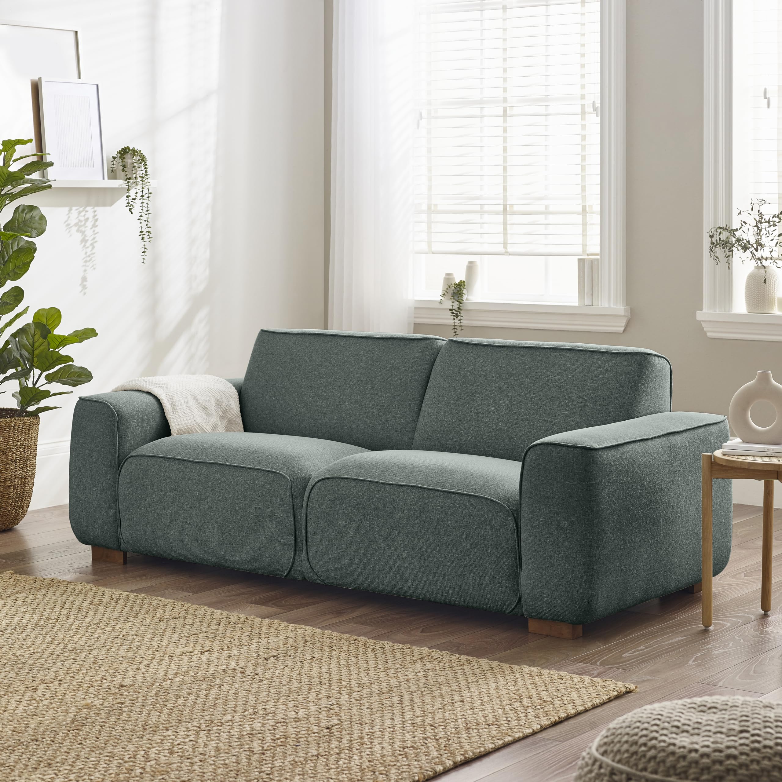 Furniturebox UK Fabric Sofa - 'Petra' Green Upholstered 3 Seater Sofa ...