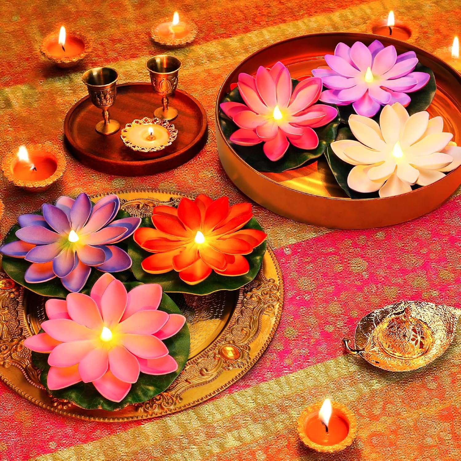 Amazon.com: 6pcs 6in Diwali Decorations Lotus Light - Water-Sensing ...