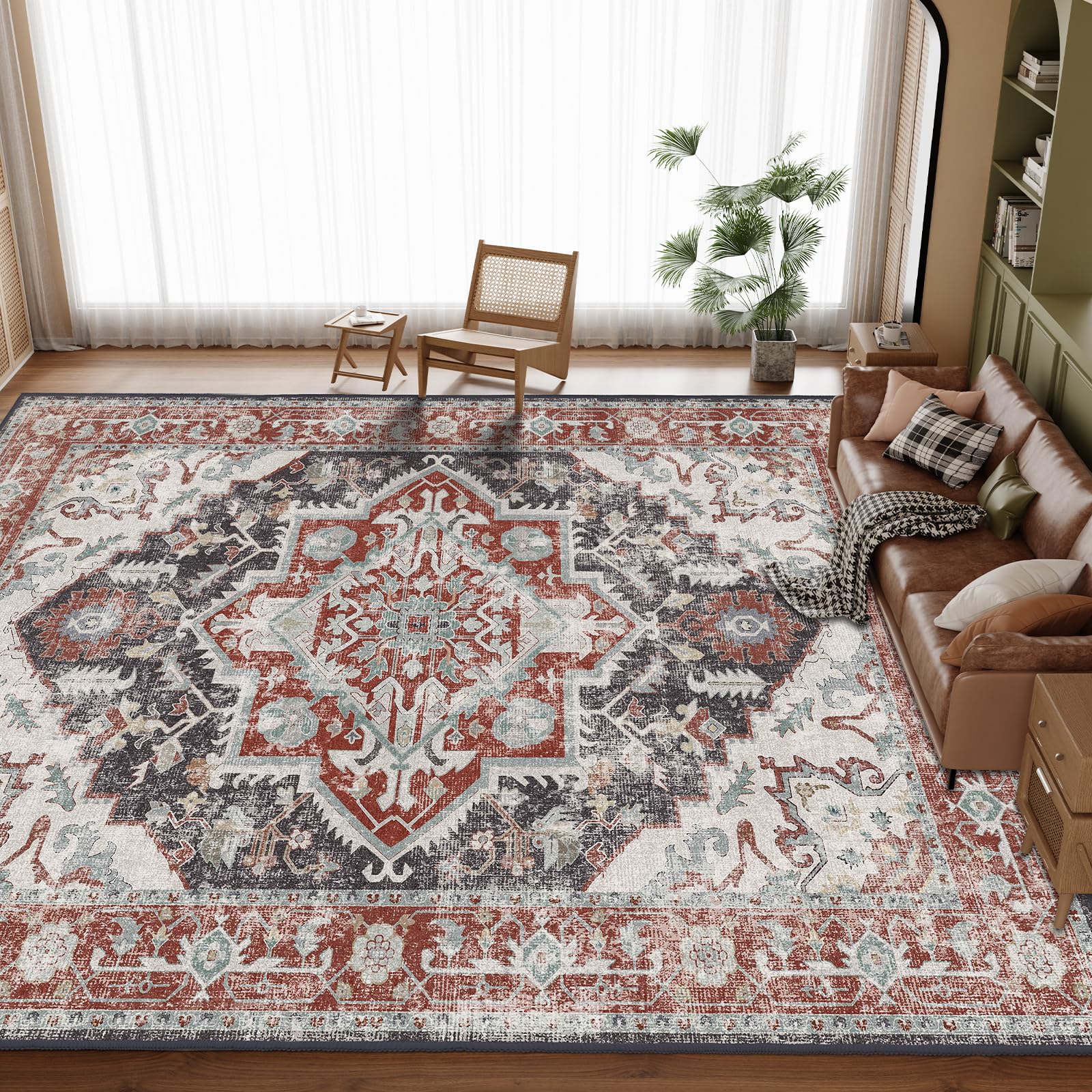 HOMFINE Classic Area Rug for Living Room - Vintage Floral Print Large ...