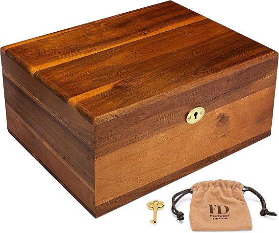 Amazon.com: Wooden Storage Box with Hinged Lid and Locking Key - Large ...