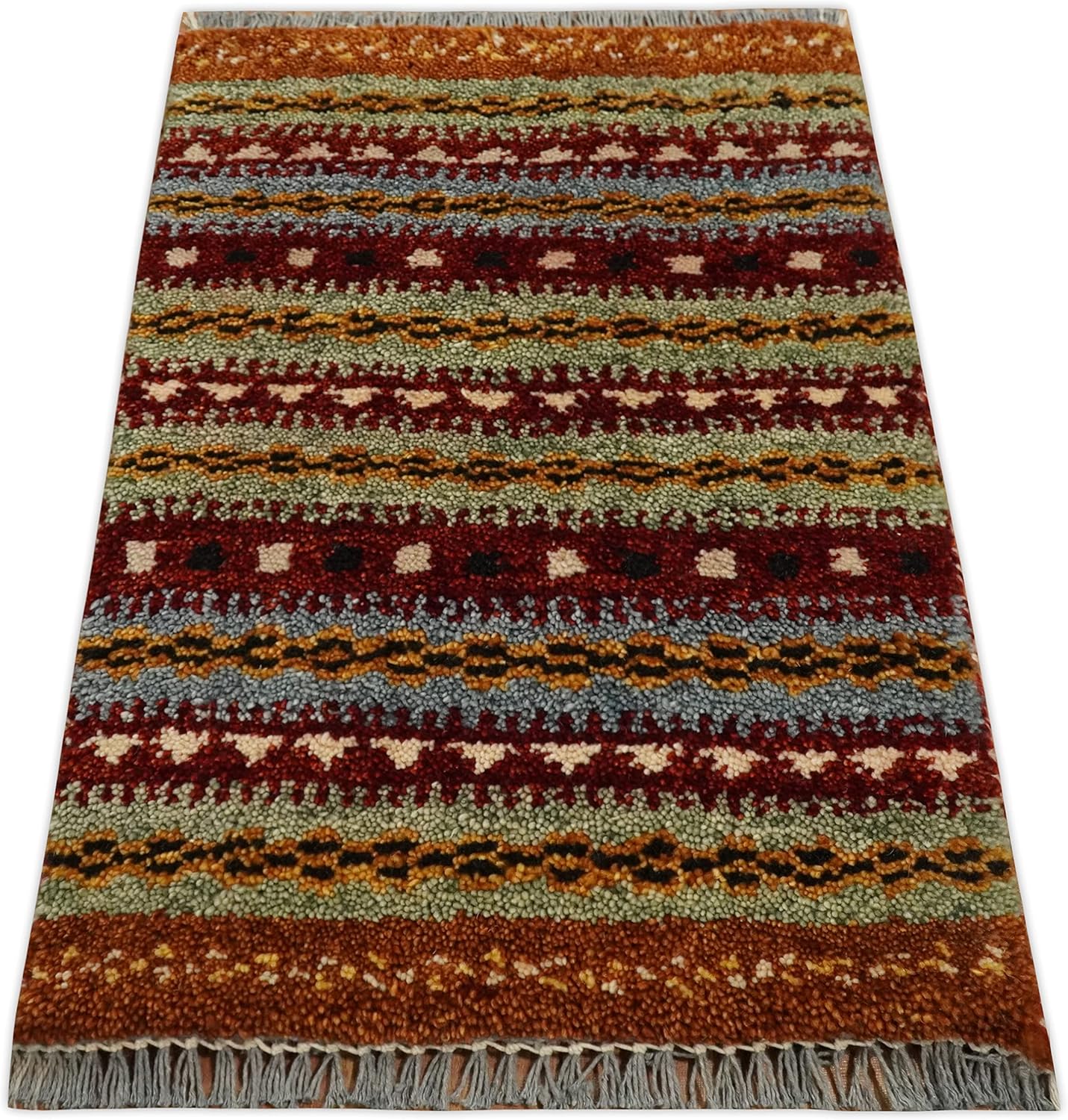 Amazon.com: Artisan's Arc Small 1.5x2 Rust and Olive Wool Hand Knotted ...
