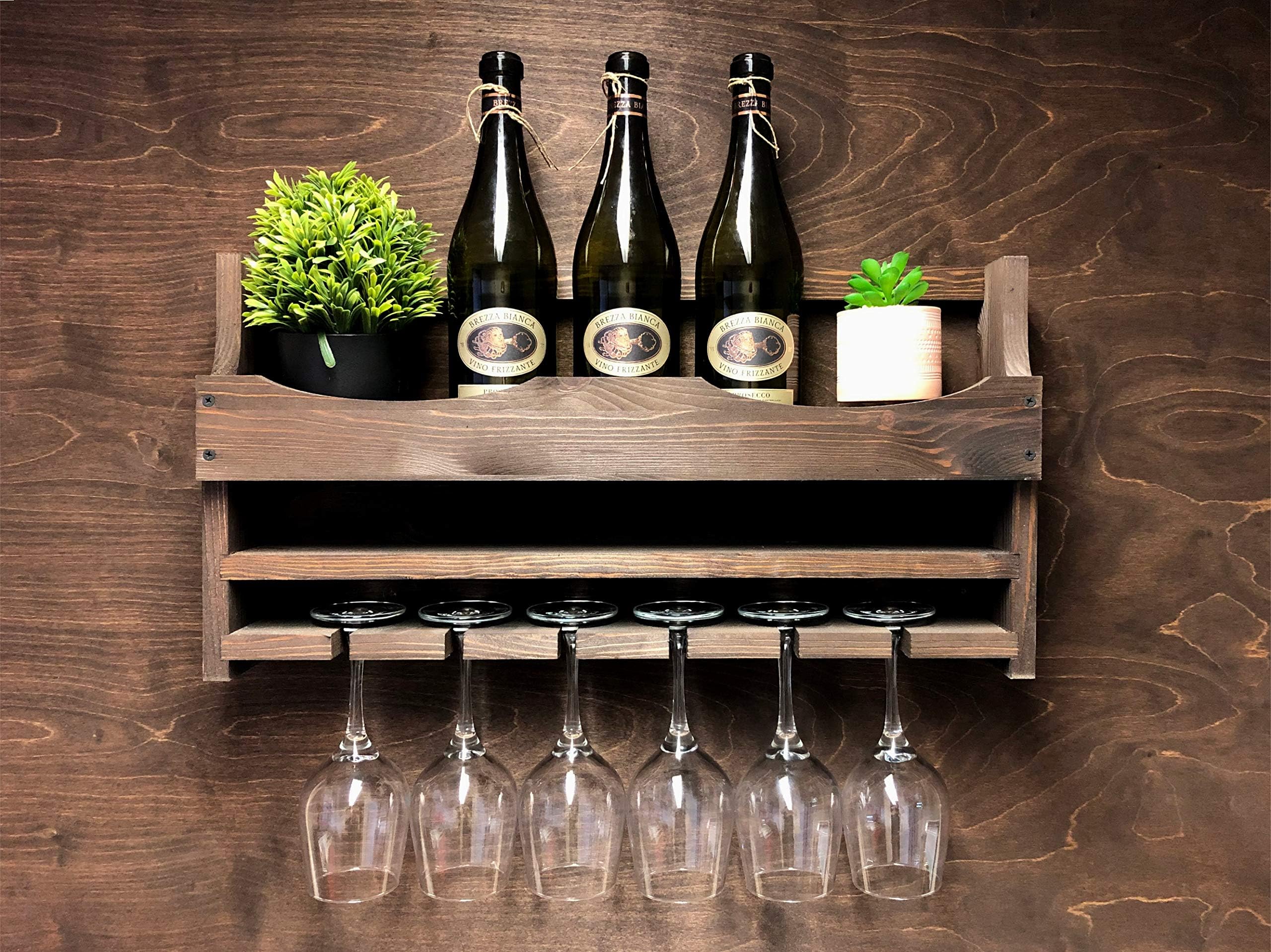 J JACKCUBE DESIGN JackCubeDesign Wall Mount Wine Rack with Glass Holder ...