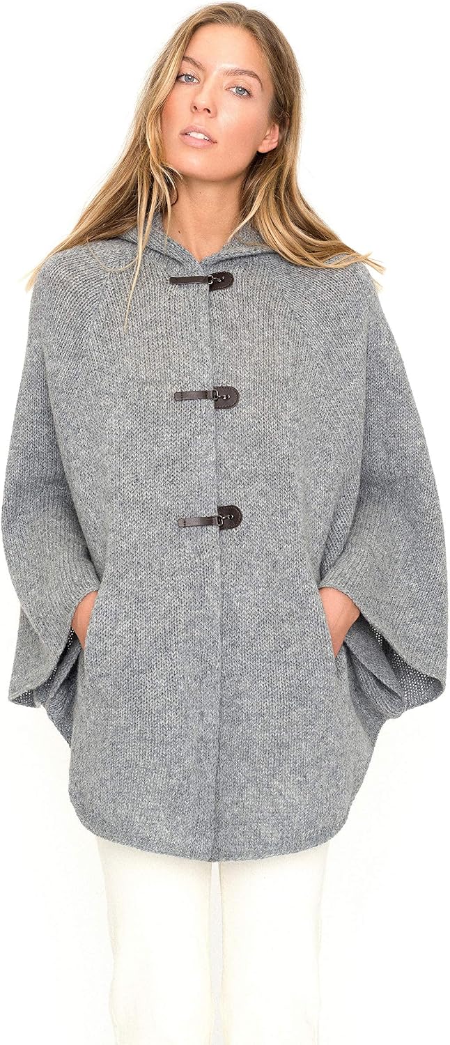 100% New Wool Grey Oversized Hooded Poncho with Buckles Plus Size ...