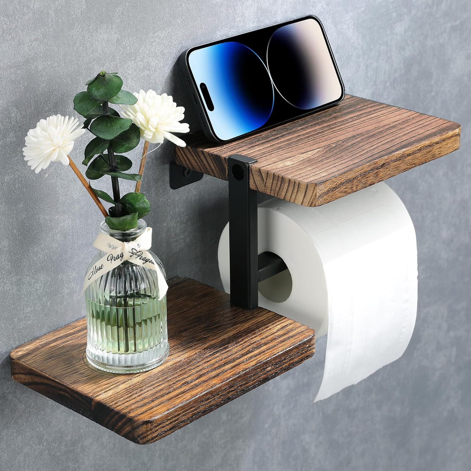 Amazon.com: Wall Mounted Wood Toilet Paper Holder - Bathroom Tissue ...