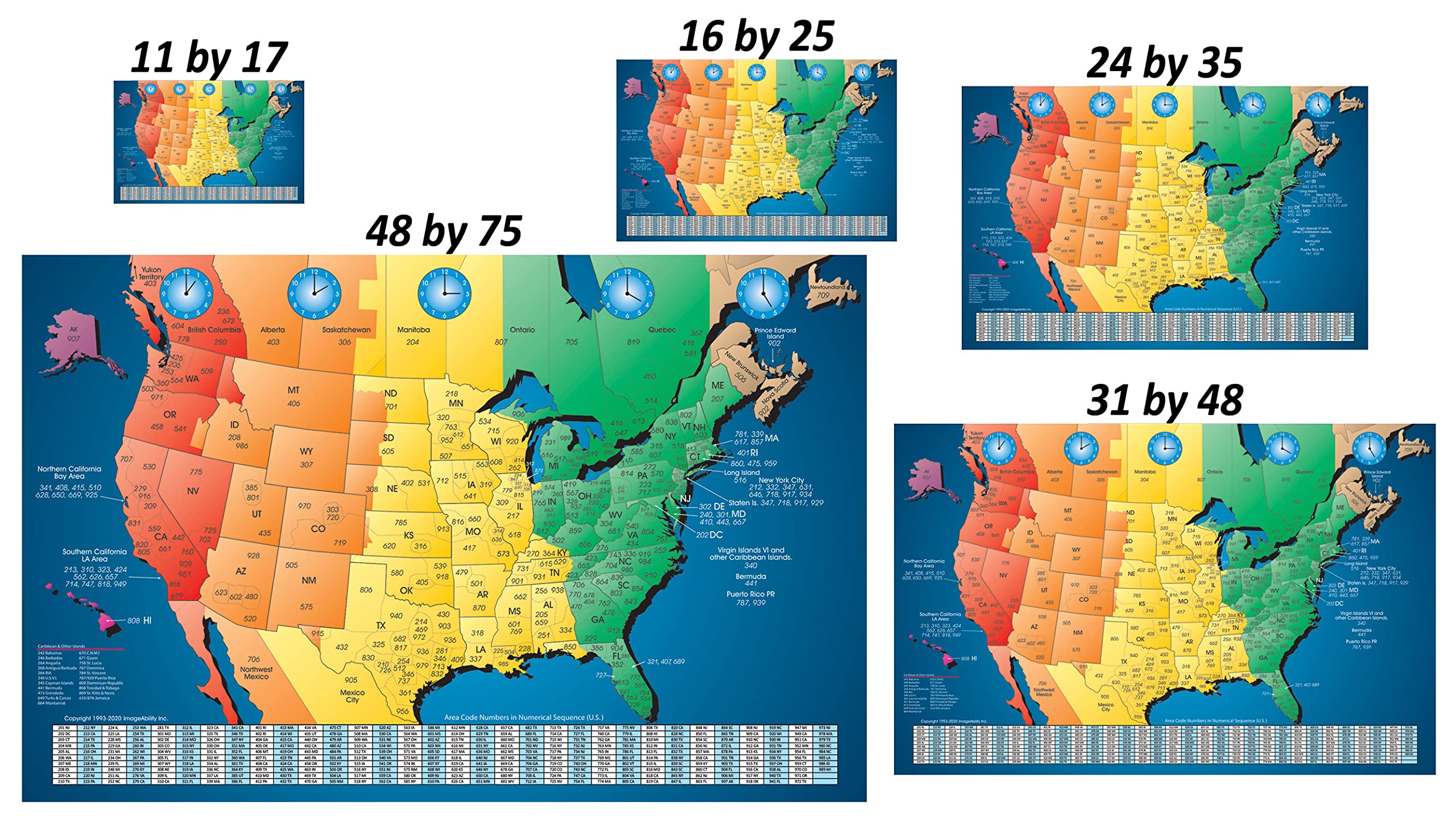 ImageAbility North America Laminated Gloss Time Zone Area Code Map with ...