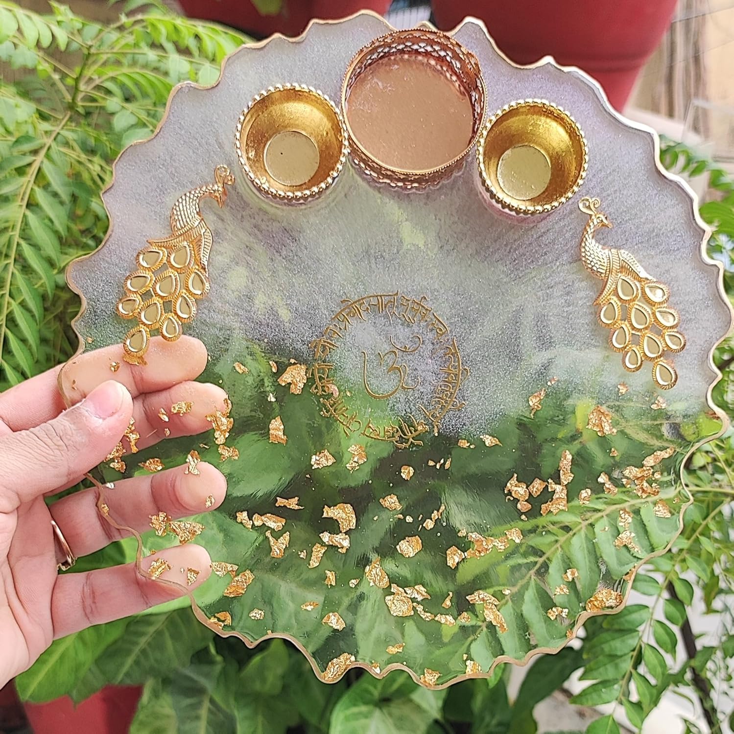 Love and Lather 8 inch Resin Pooja thali/Handmade Resin Thali/Roli ...