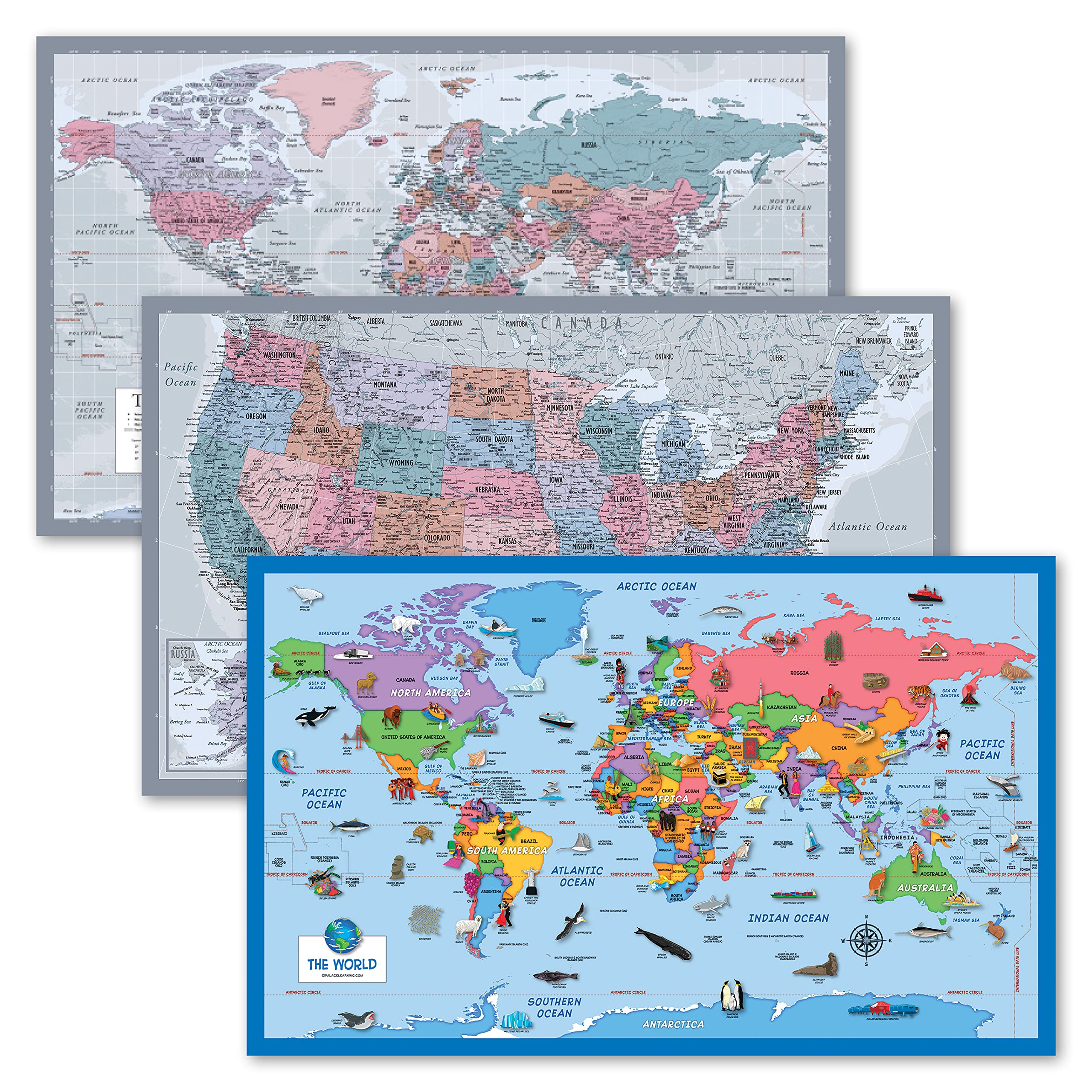 Buy 3 Pack - World & USA Chart [Purple] + Illustrated World for Kids ...
