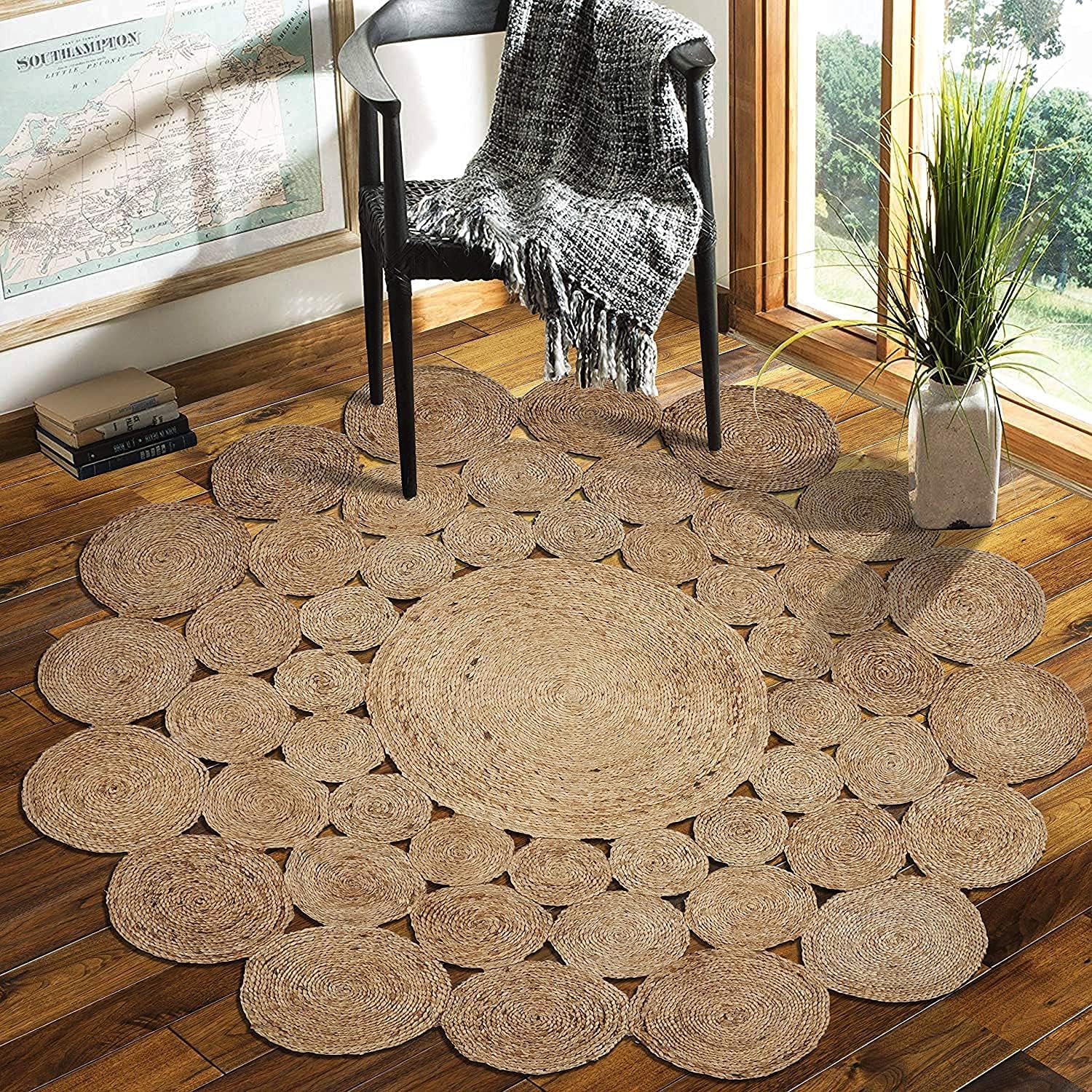 Amazon.com: Round Jute Rug Beige Hand Woven Farmhouse Area Rug for ...