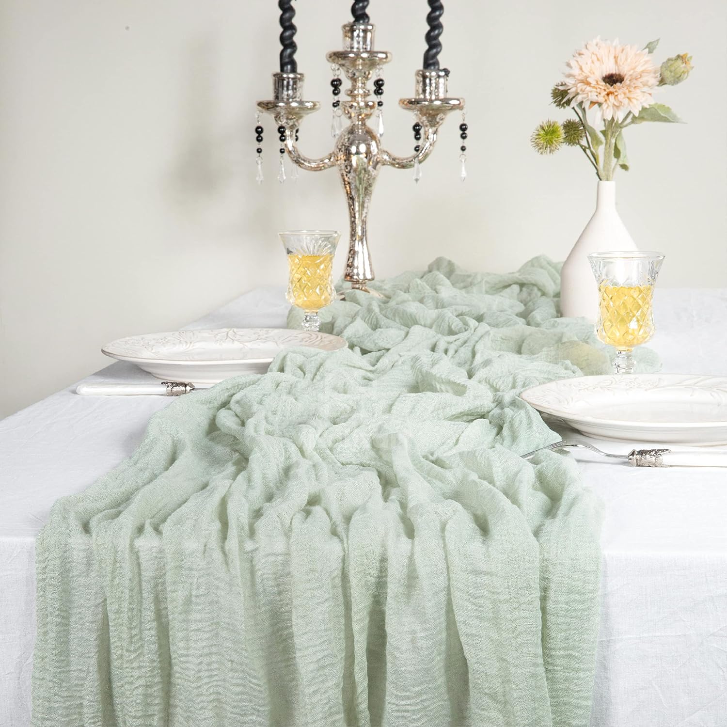 Amazon.com: Vitalizart Sage Green Cheesecloth Table Runner 10Ft Cheese ...