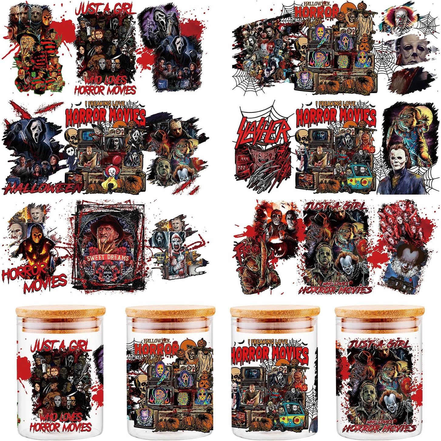 Amazon.com: Halloween UV DTF Cup Wraps for 16 oz, Halloween Large Scary ...