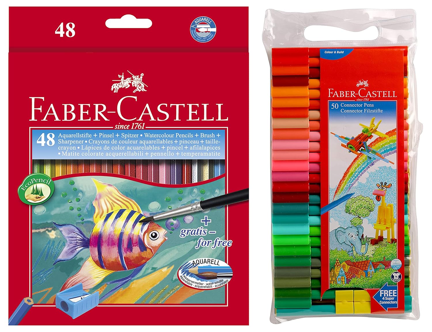 Faber-Castell Faber Water Color Pencils - 48 Shades Connector Pens, 50 ...