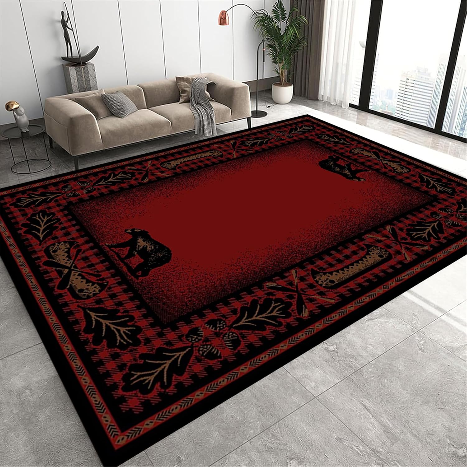 Amazon.com: Cabin Bear Area Rug,4x5ft.Rustic Farmhouse Buffalo Plaid ...