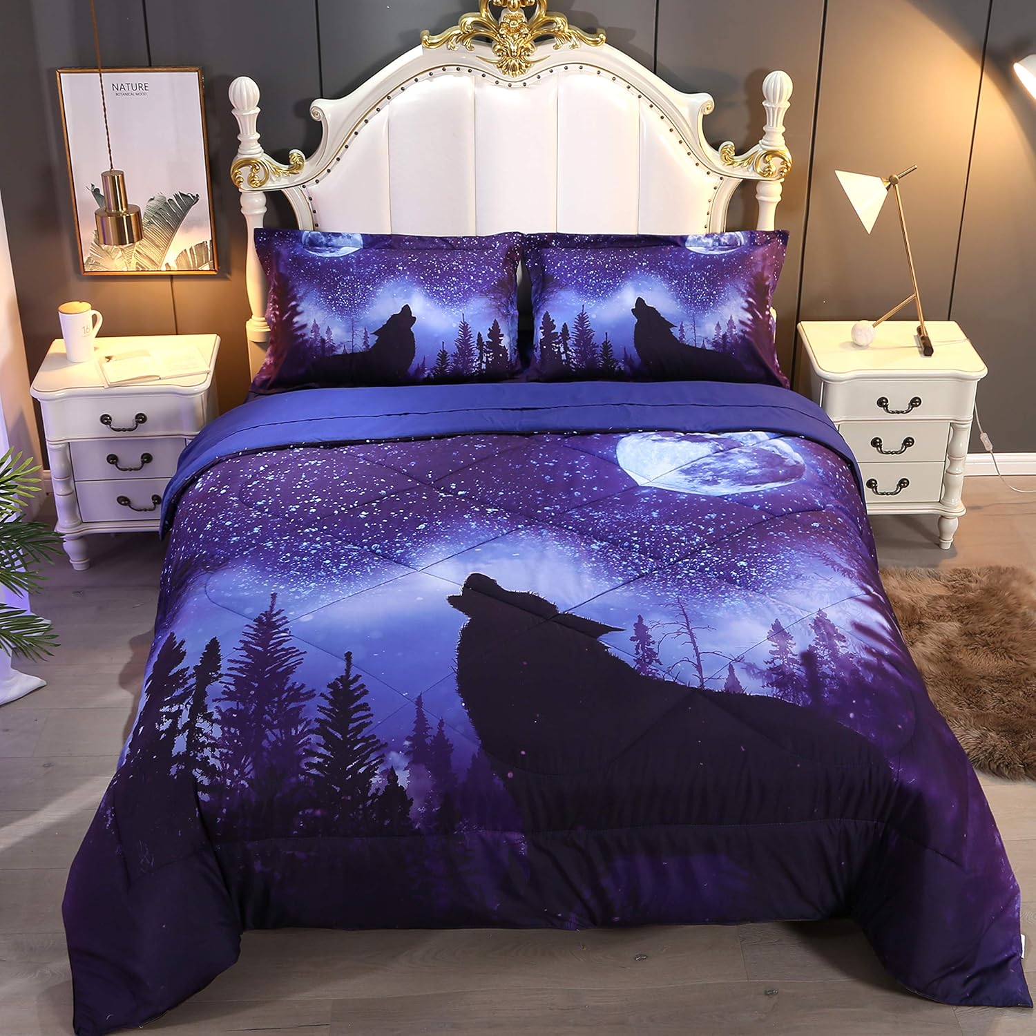 Wowelife Wolf Comforter Set Queen 5 Pieces Wolf Bedding Set Blue Kids ...