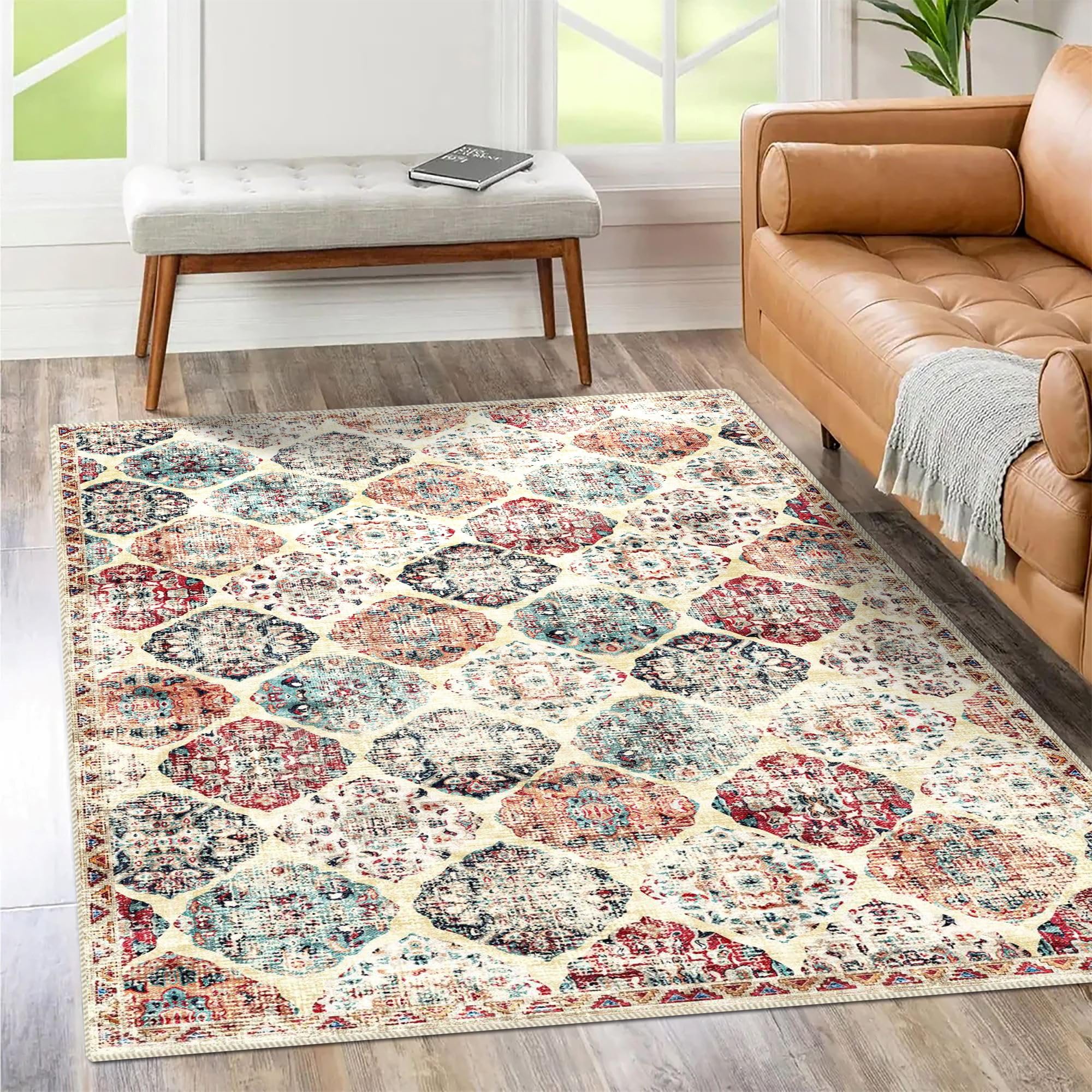 Poeti Washable Rug, Ultra Thin 6x9 Area Rugs - Non Slip Carpet - Large ...