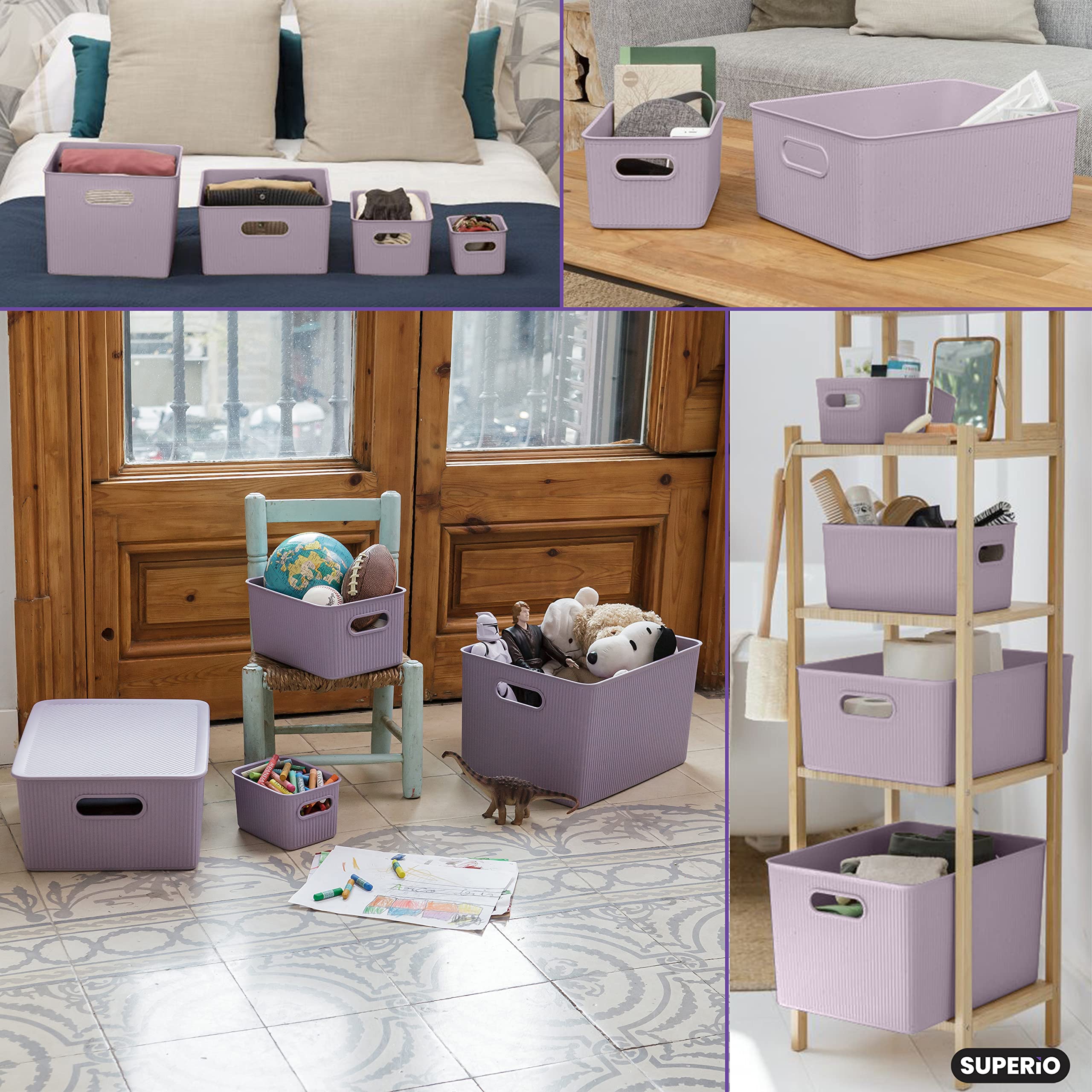 Superio Ribbed Collection - Decorative Plastic Open Home Storage Bins ...