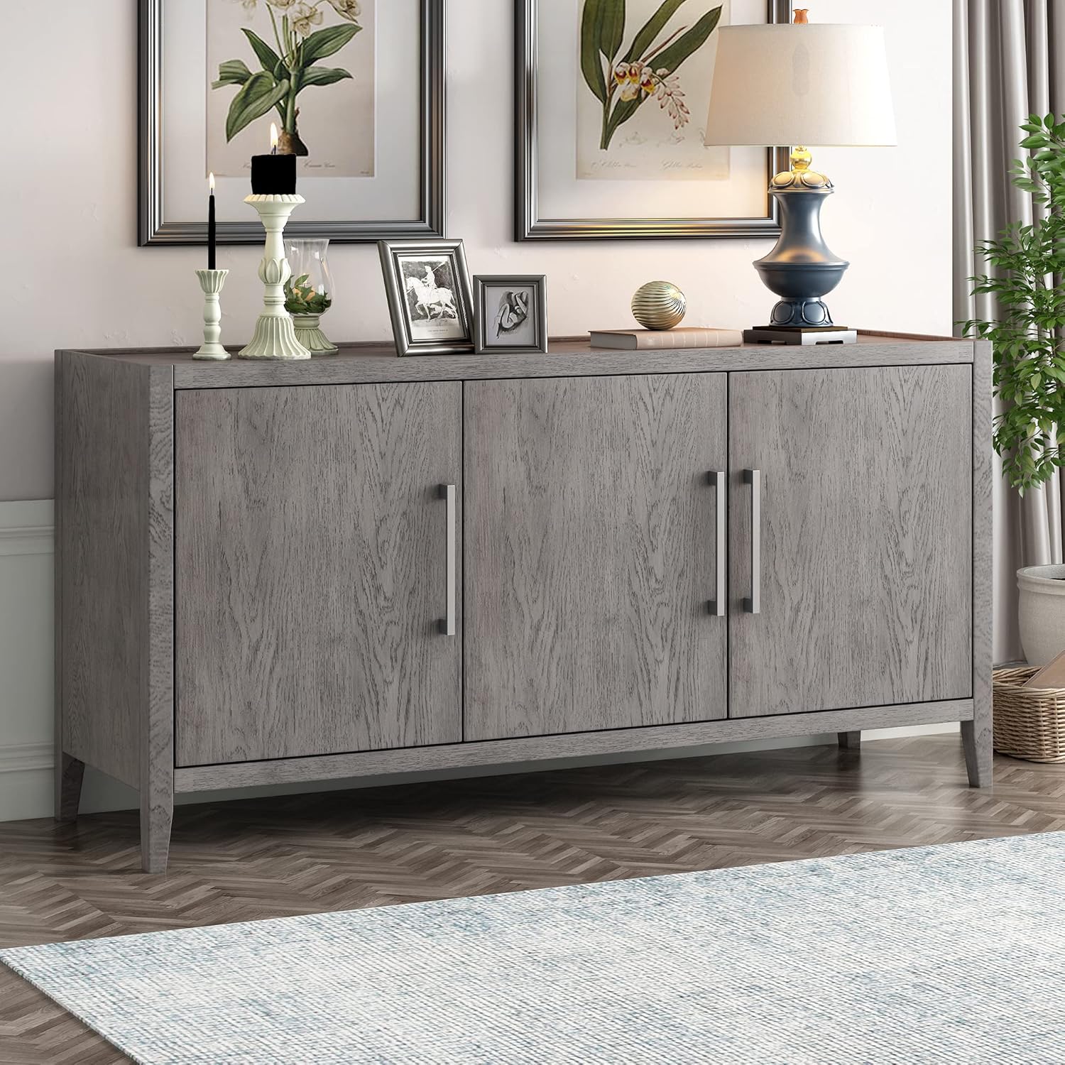 Amazon.com: Merax Grey Modern Rustic Wood Buffet Sideboard with Storage ...