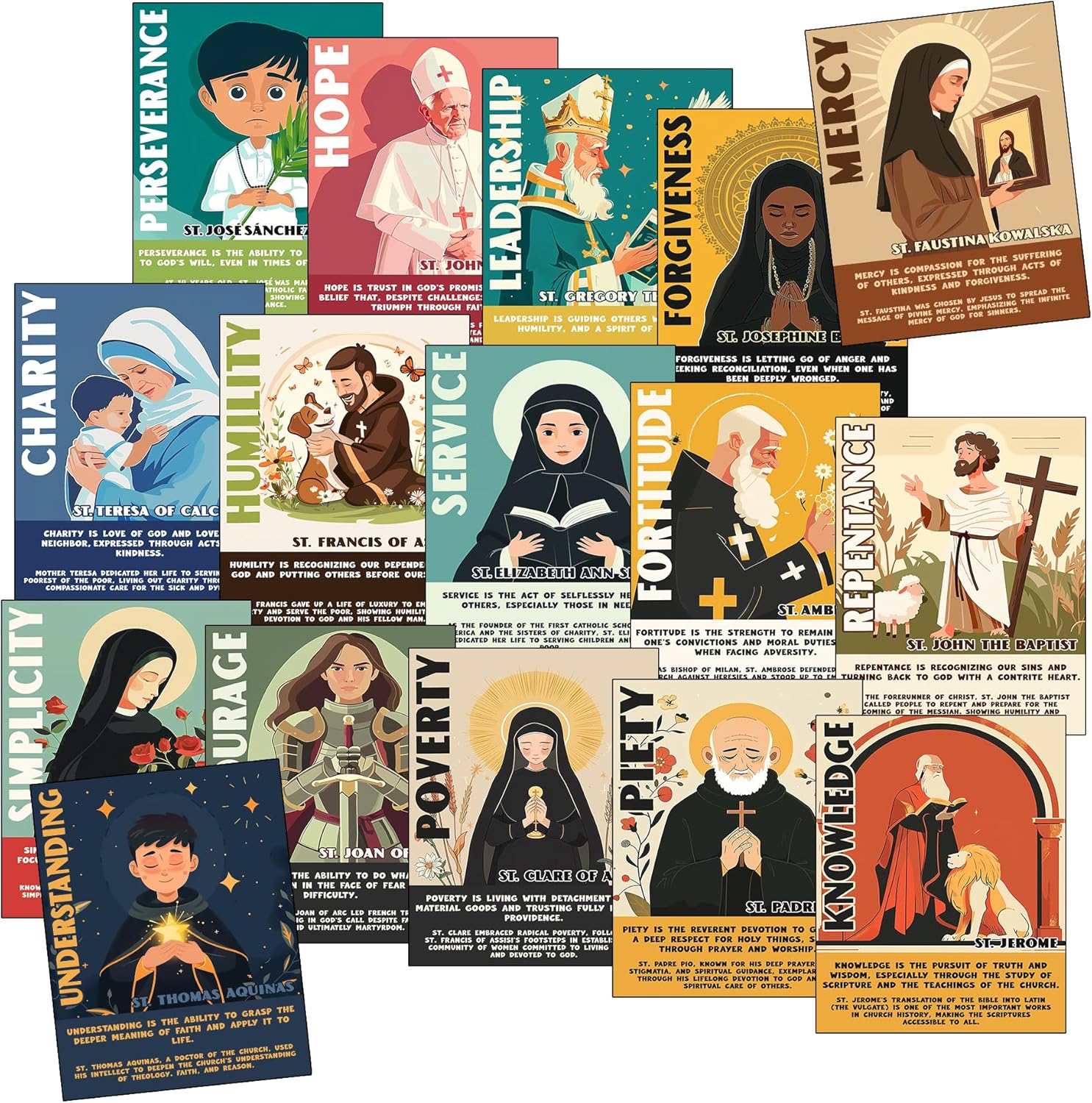 Amazon.com: Catholic Saints Posters for Kids - Set of 16 (11x14 ...